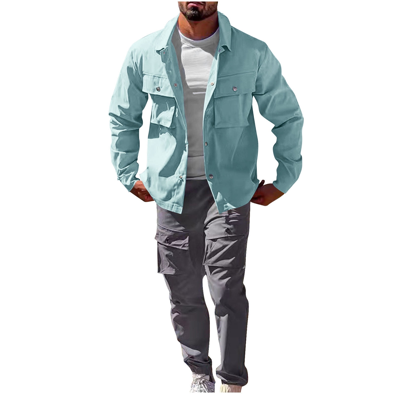 Iugvhana Mens Multi Pocket 2 Pieces Outfits Jackets Long Sleeve Button ...