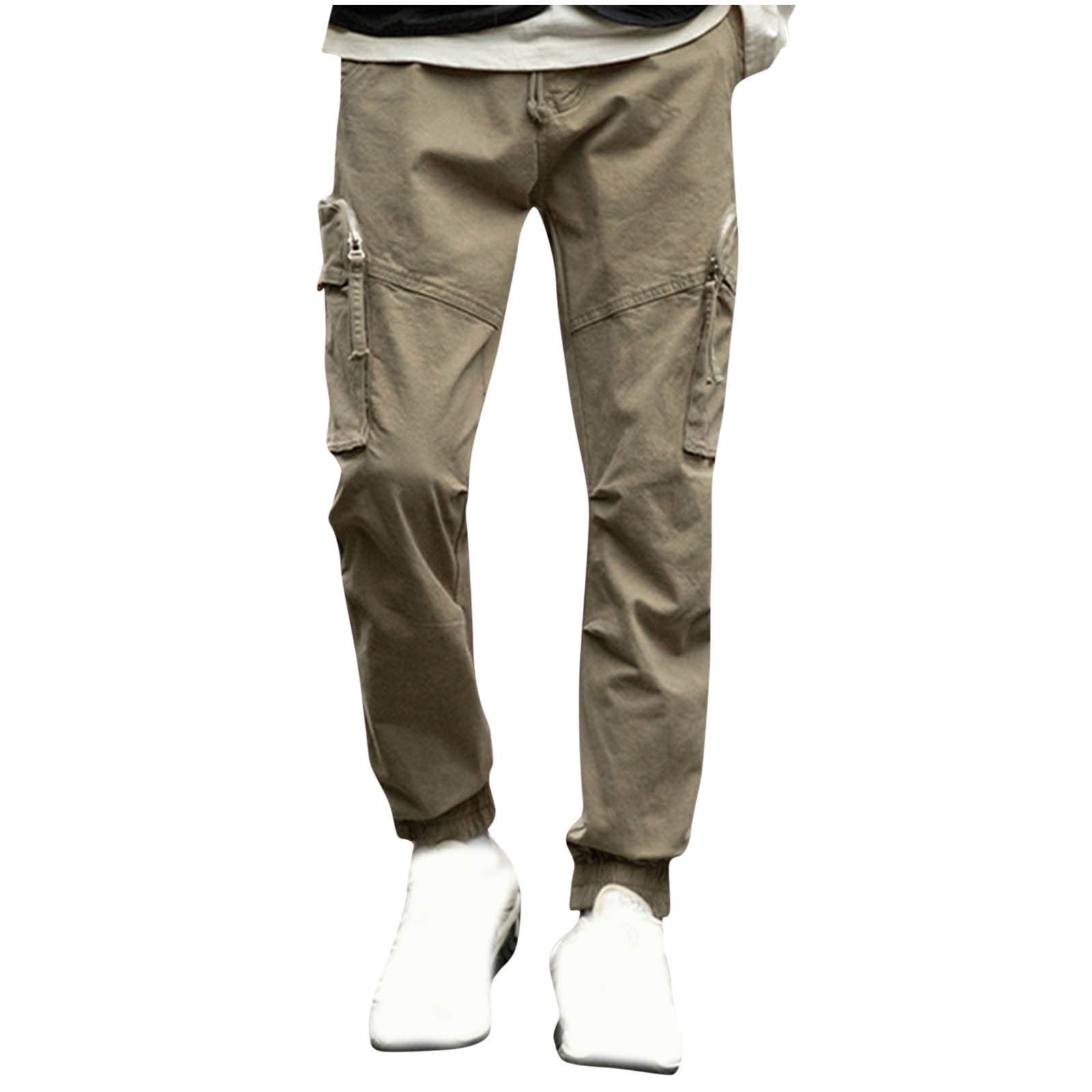 Iugvhana Mens Multi Pockets Cargo Pants Drawstring Military Combat ...