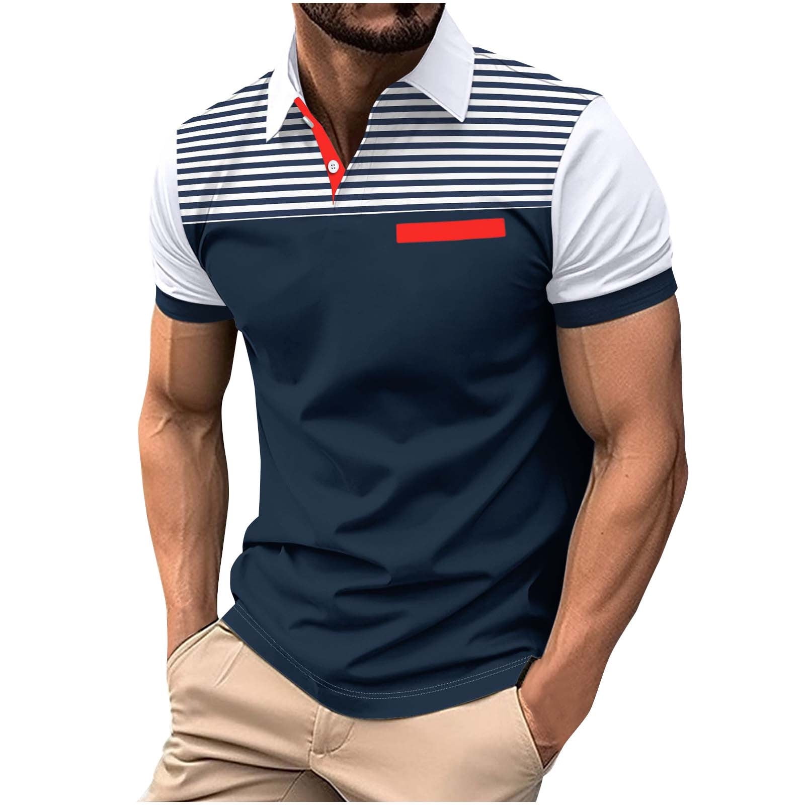 Iugvhana Mens Polo Shirts Contrast Color Patchwork Golf Shirts for Men Summer Short Sleeve ...