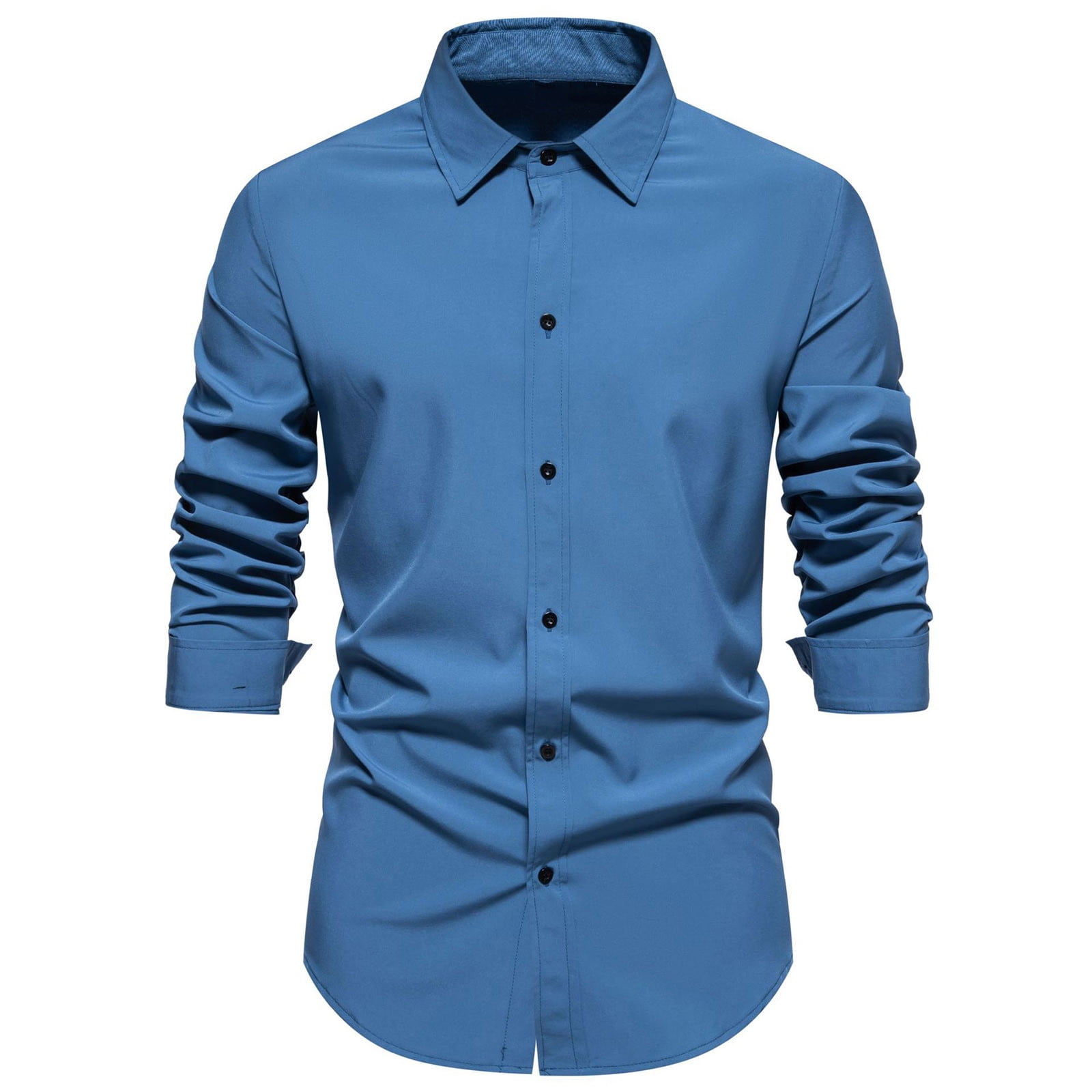 Iugvhana Shirt for Men Long Sleeve Lapel Cotton Linen Solid Dress ...