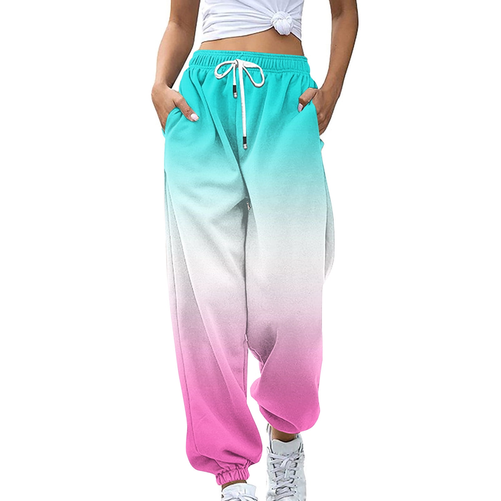 Iugvhana Women Ombre Sweatpants Tie Dye Gradient Print Drawstring Baggy ...