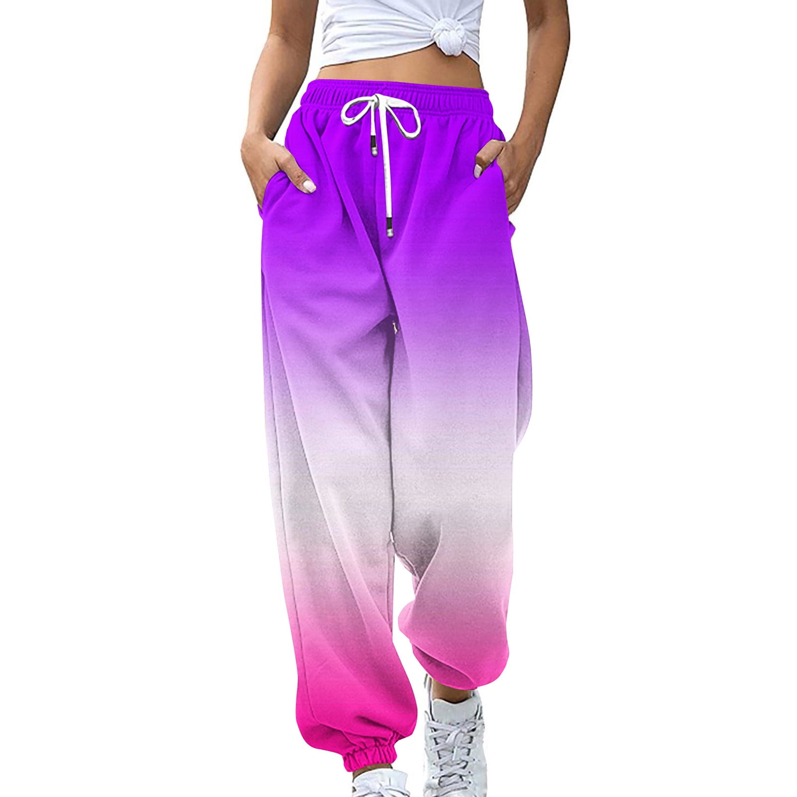 Iugvhana Women Ombre Sweatpants Tie Dye Gradient Print Drawstring Baggy ...