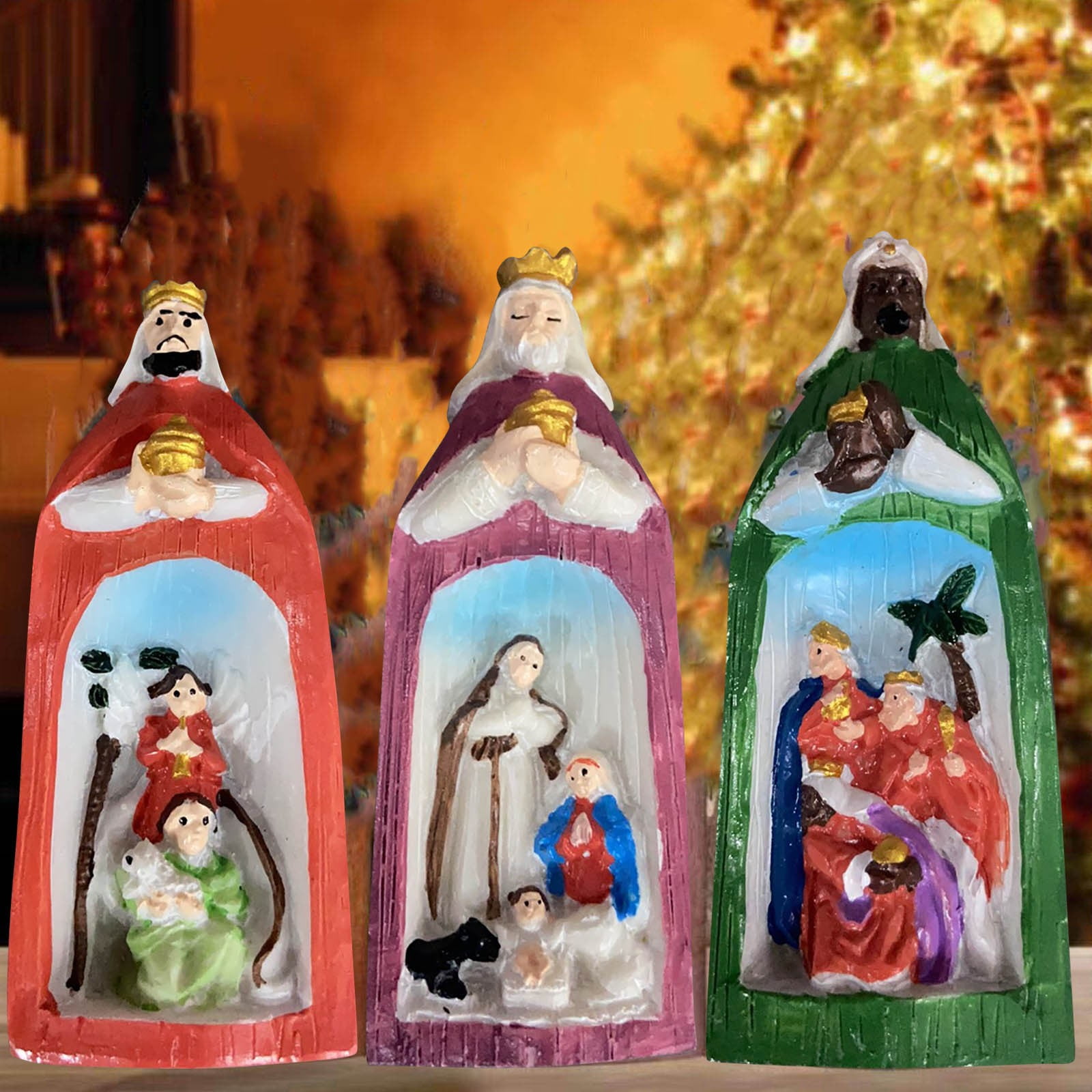 Iuhan 3Pcs Nativity Scene Desktop Decor, Religious Jesus Birth Figurine ...