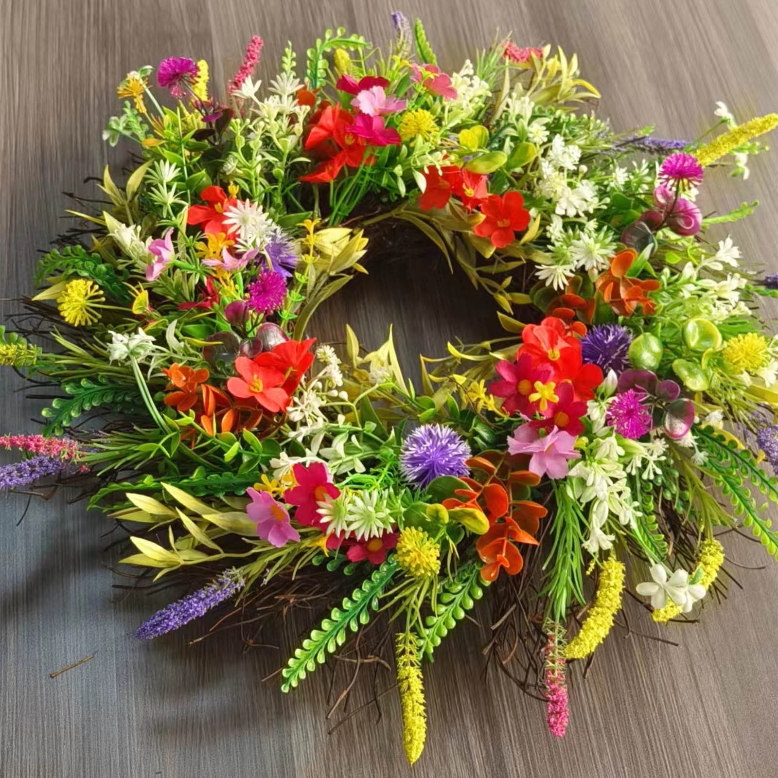 Iuhan Spring Summer Flower Wreath, Dried Buttercup Green Plant Wreath ...