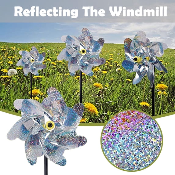 Iumwxz 10 Pack Reflective Bird Scaring Pinwheels 18.5 Inch Wind Motion ...