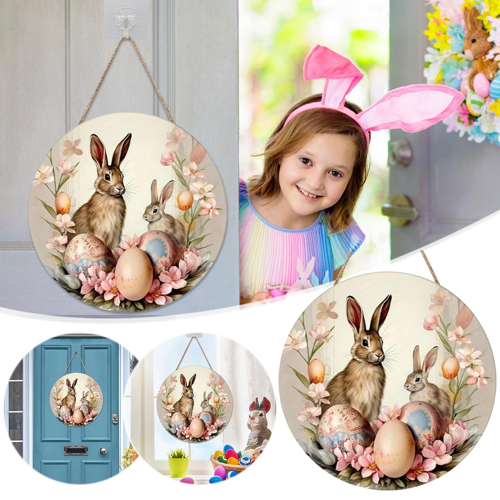 Iumwxz up to 65% Off easter bunny Easter Wooden Hanging Welcome ...