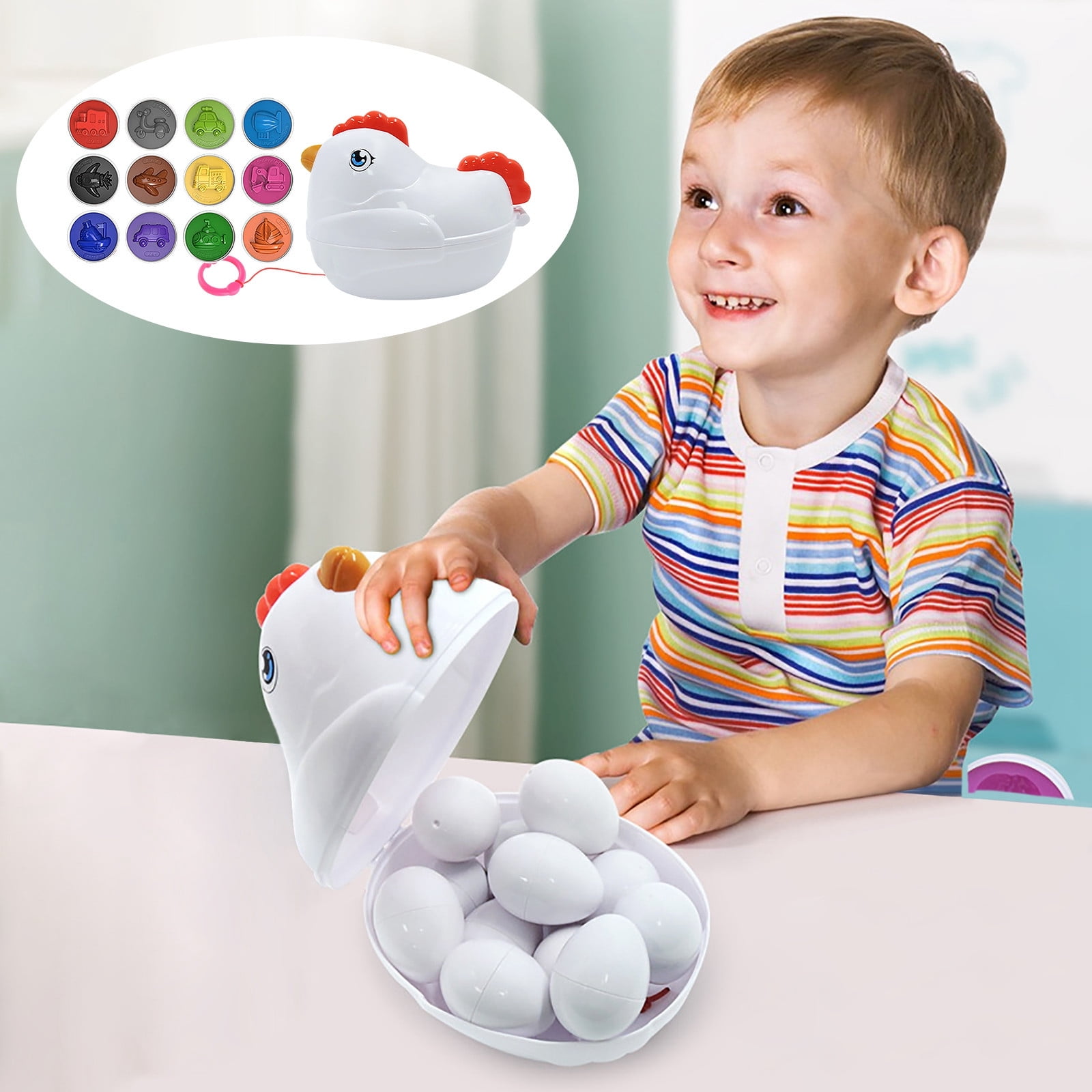 Iumwxz Matching Eggs Toy with Push & Pull Chook Boxs 12 Pcs Learning ...