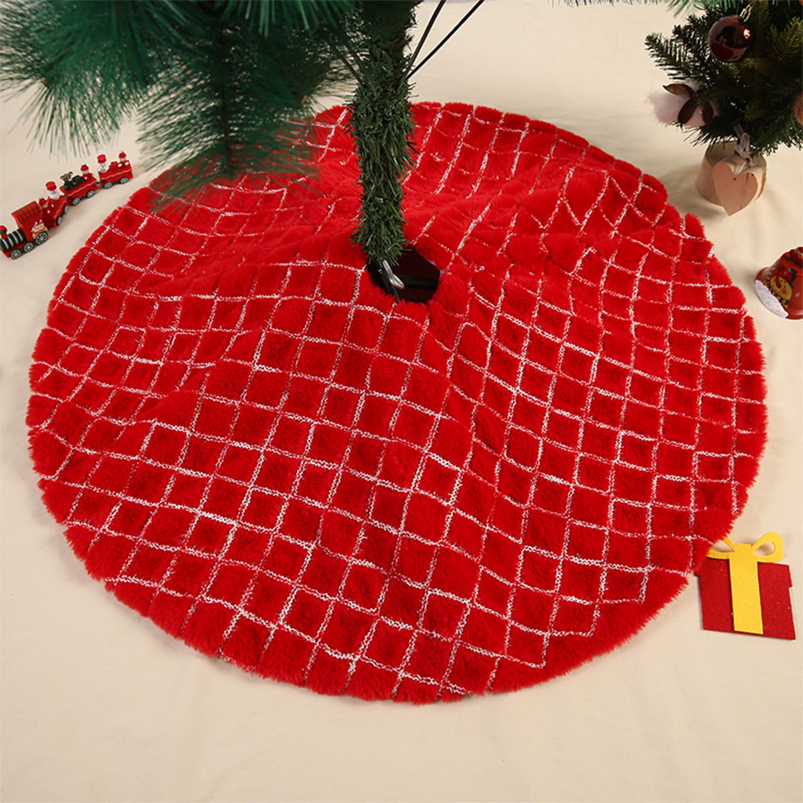Iumwxz Christmas Tree Skirt 30 71 Inch Red Plush Faux Fur Double Layer