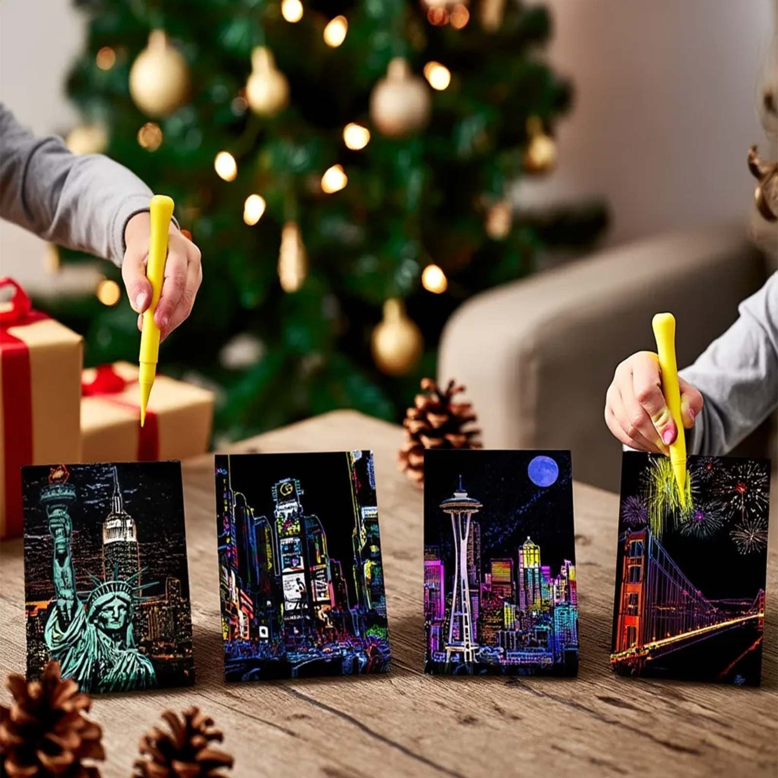 Iumwxz City Night Etching Art Activity Set for Family DIY Painting with ...