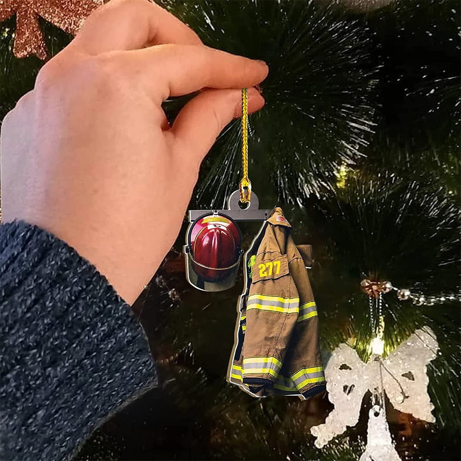 Iumwxz DIY Fireman Equipment Wooden Christmas Tree Ornament with ...