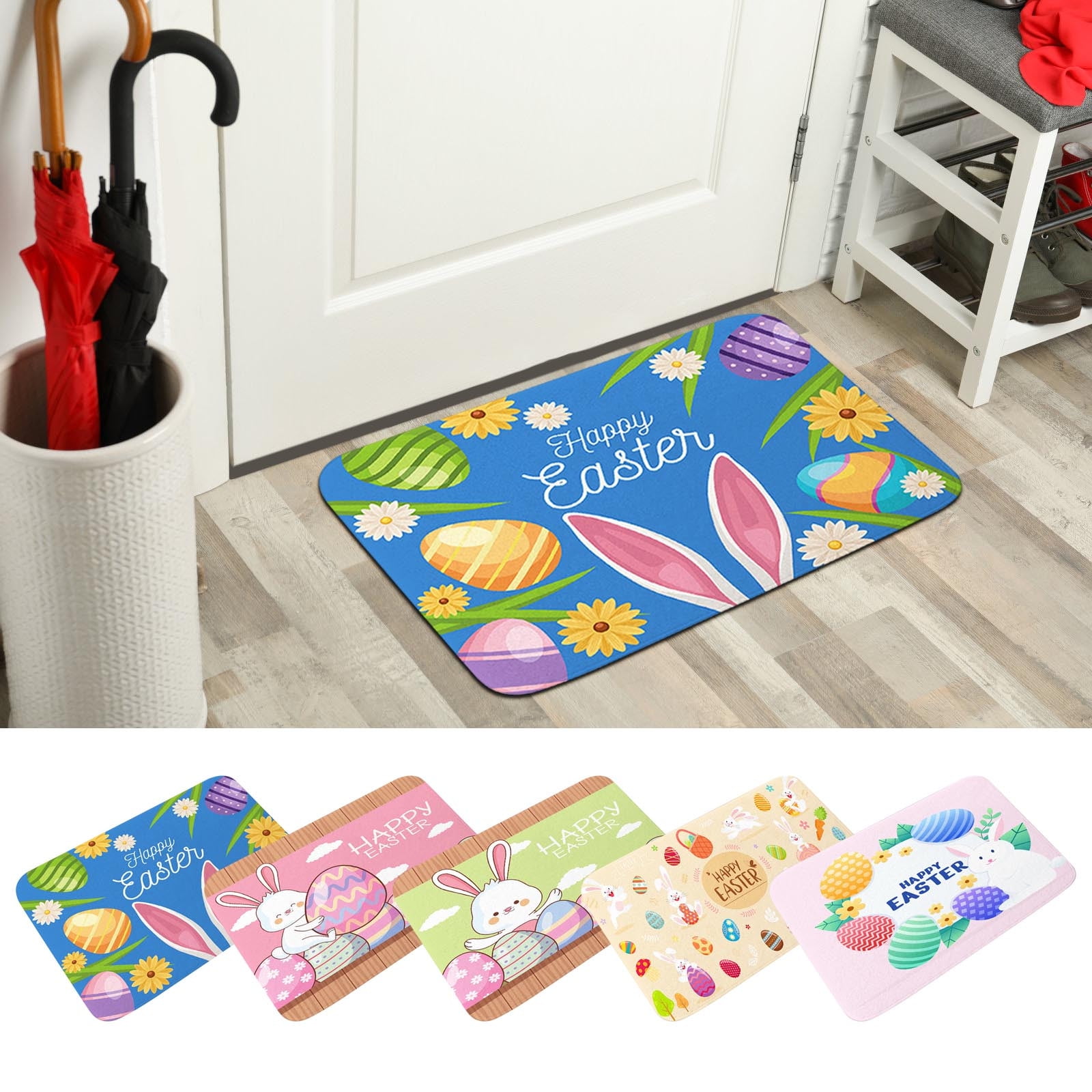 Iumwxz Easter Decorations Easter Bunny Flannel Floor Mat Kitchen Door ...