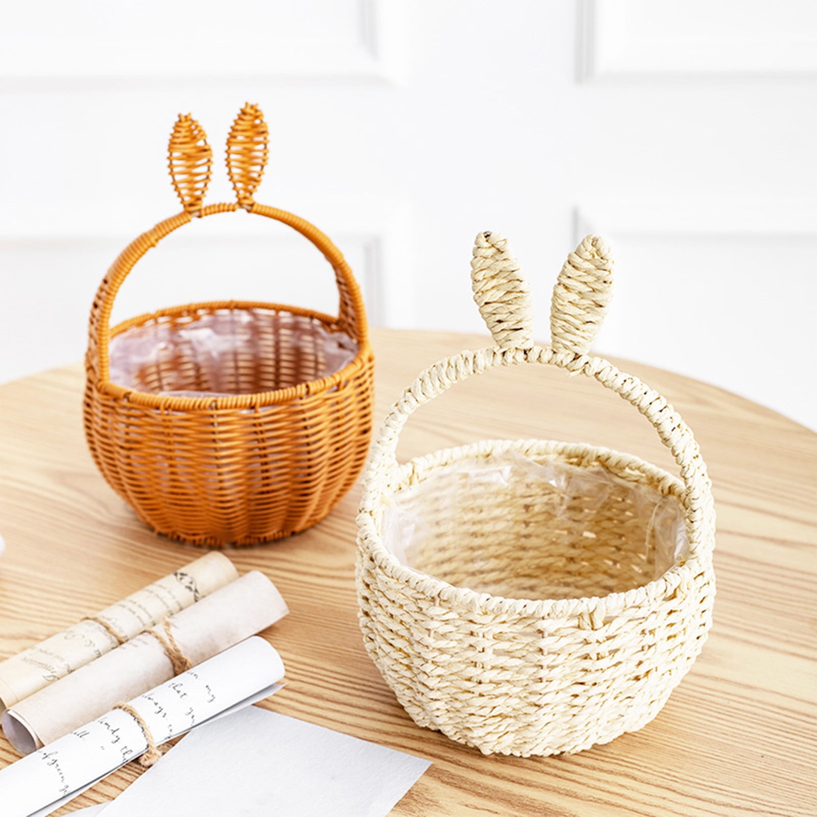 Iumwxz Easter Decorations Imitation Rattan Handheld Flower Basket Ears ...