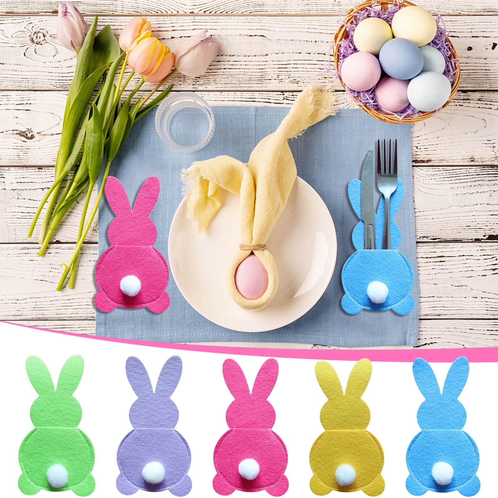 Iumwxz Easter Decorations Set of 4 Bunny Flatware Holders Easter Bunny ...