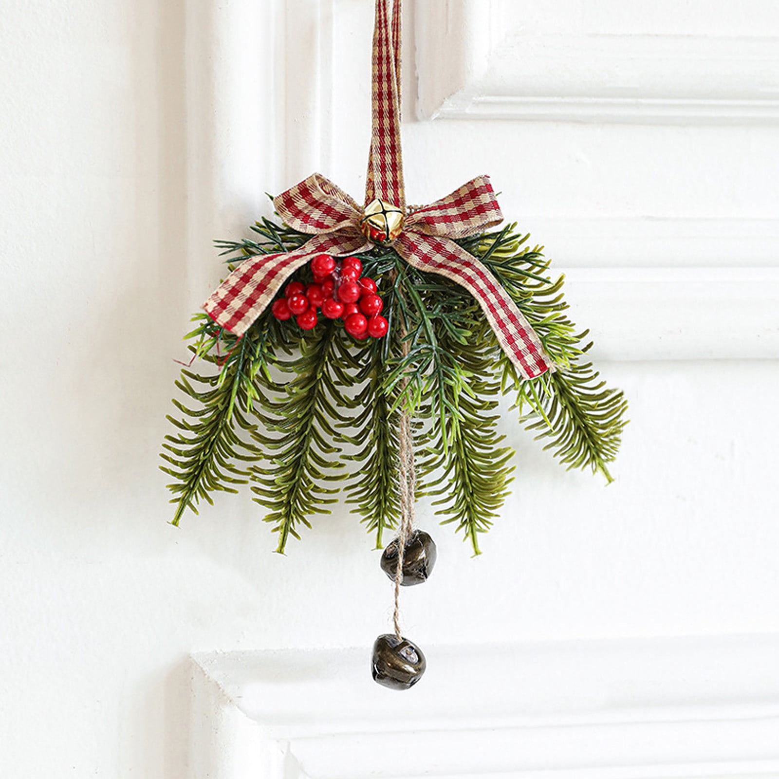 Iumwxz Golden Christmas Bell Wind Chime with Pine Leaves and Bow 15cm ...