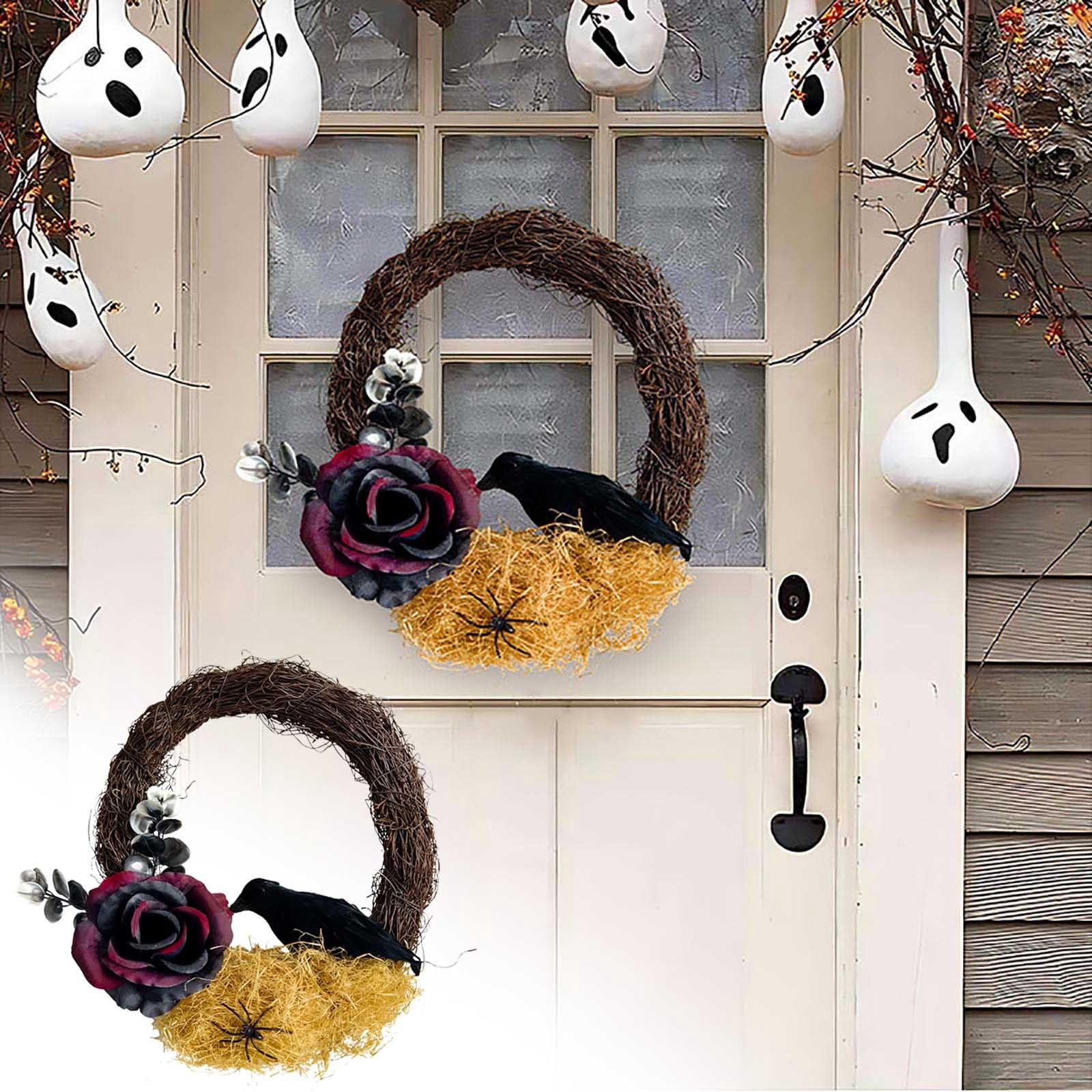Iumwxz Halloween Wreath with Black Crow and Twisted Rose Ornaments - 26 ...