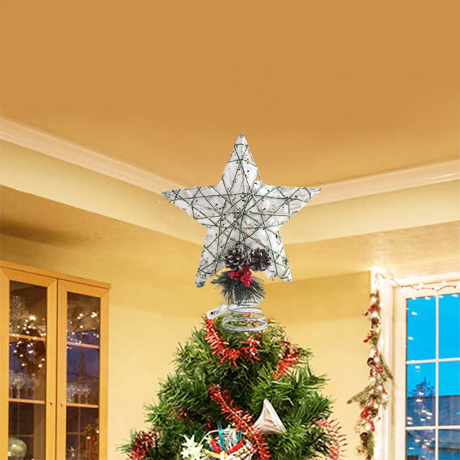 Iumwxz Indoor Outdoor Christmas Tree Topper with Lights Five Point Star ...