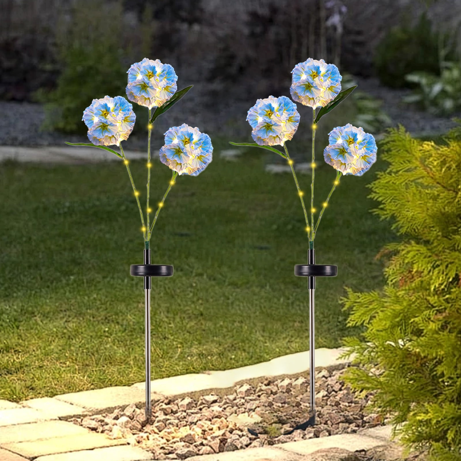 Iumwxz LED Solar Stake Lights Outdoor Waterproof Plastic 3 Head Garden ...