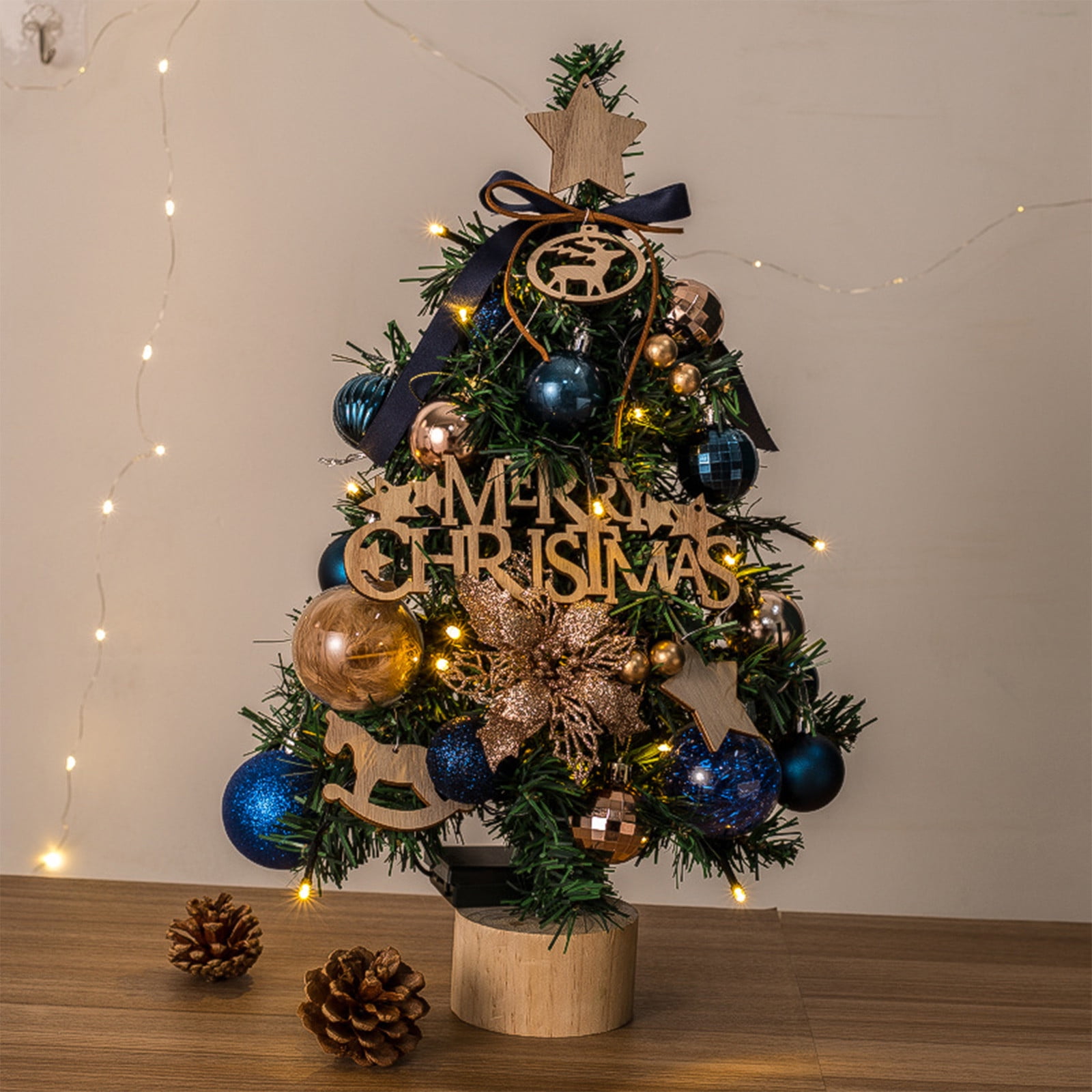 Iumwxz Mini Flocked Christmas Tree with 30 LED Lights and Wooden Base ...