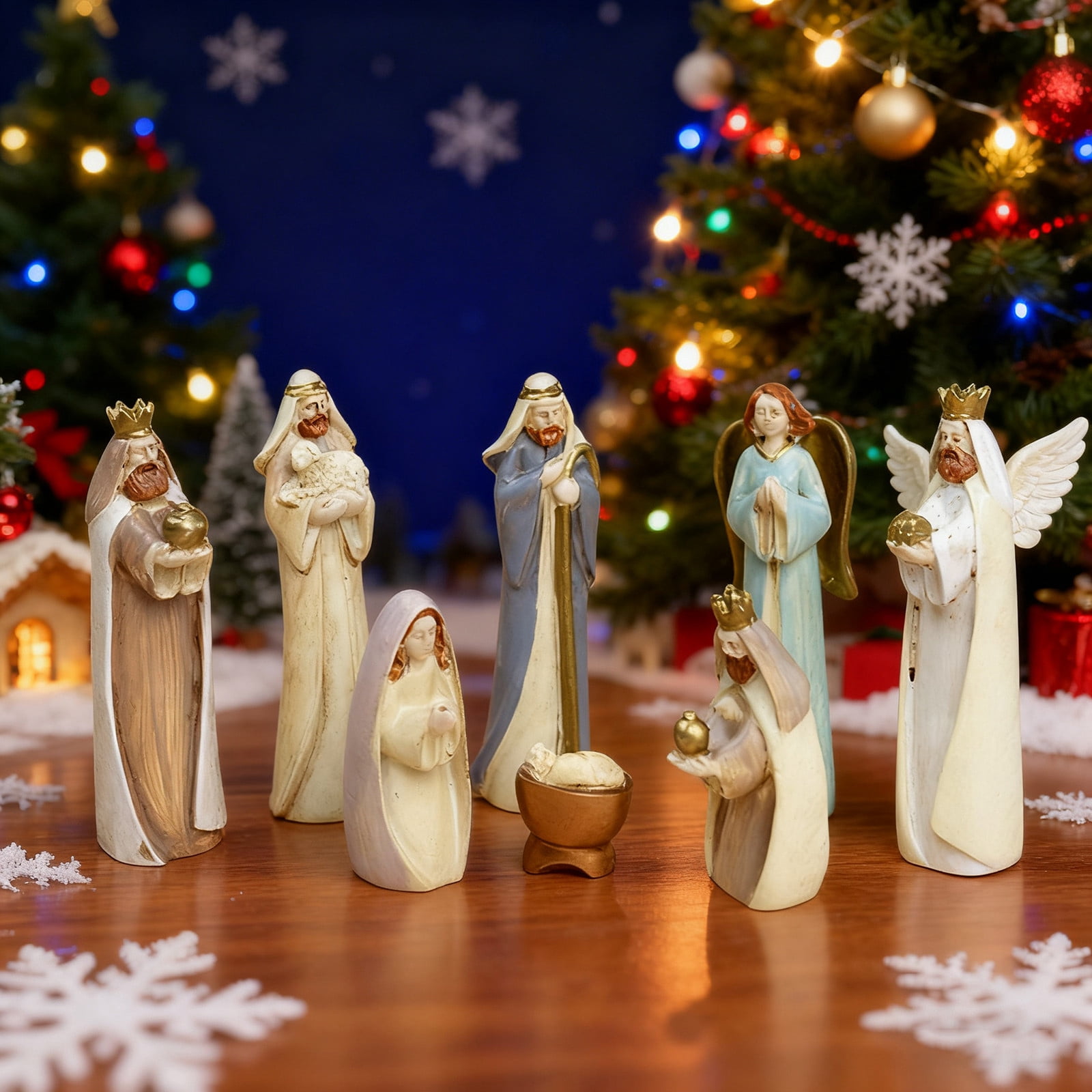 Iumwxz Nativity Set of 8 Religious Christmas Ornaments Resin Manger ...