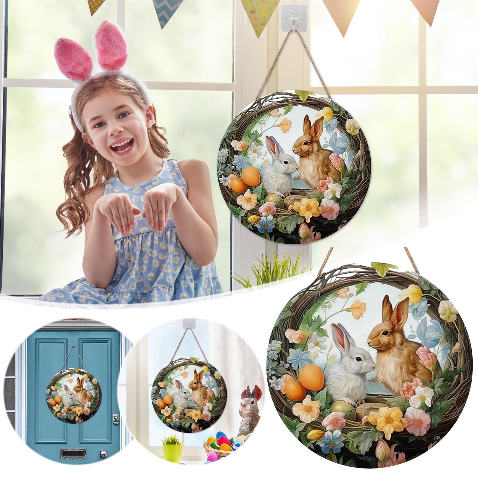 Iumwxz Rollbacks on Essentials easter bunny Easter Wooden Hanging ...