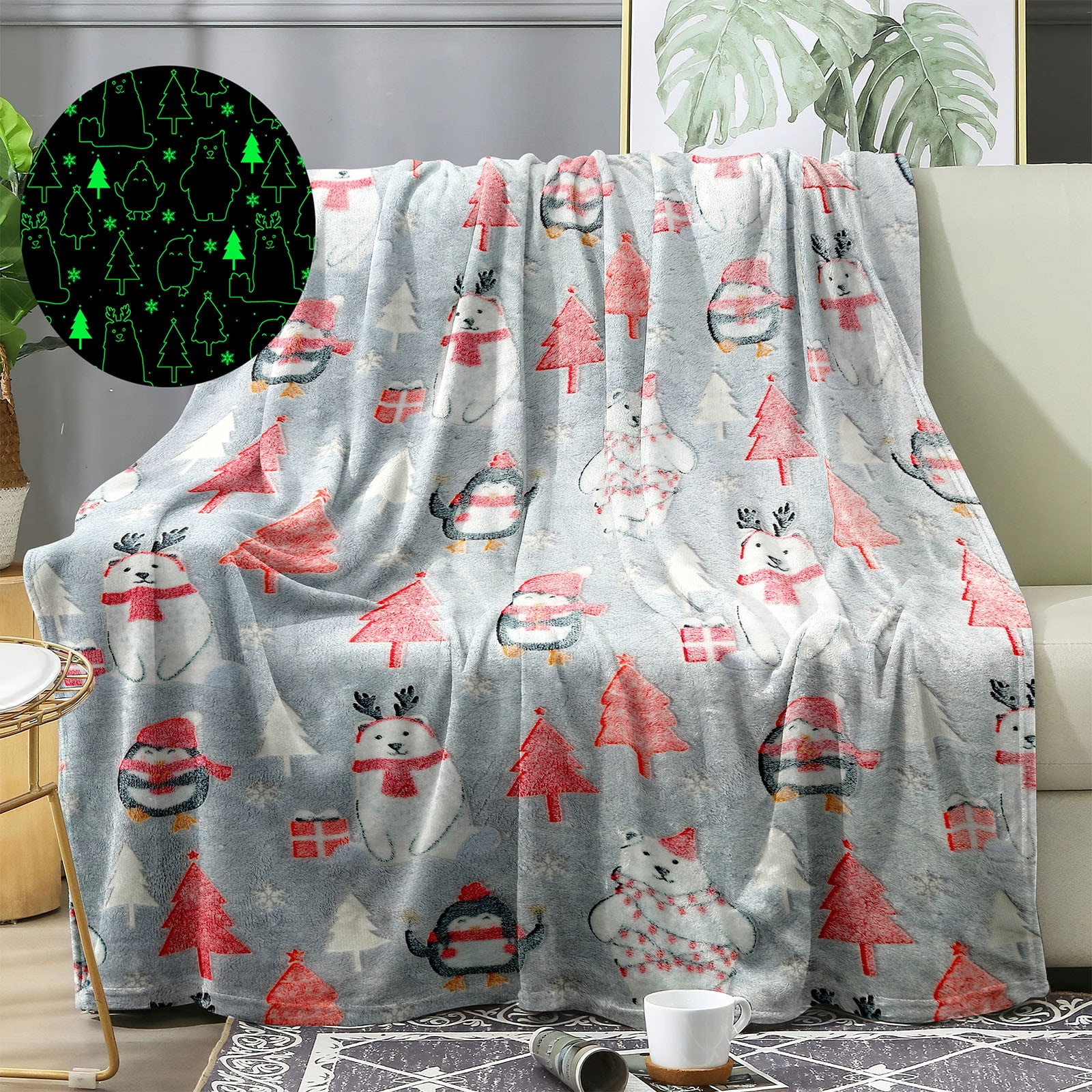 Iumwxz Shining In The Dark Christmas Tree Snowflakes Soft Sleeping Strip Blanket Christmas ...