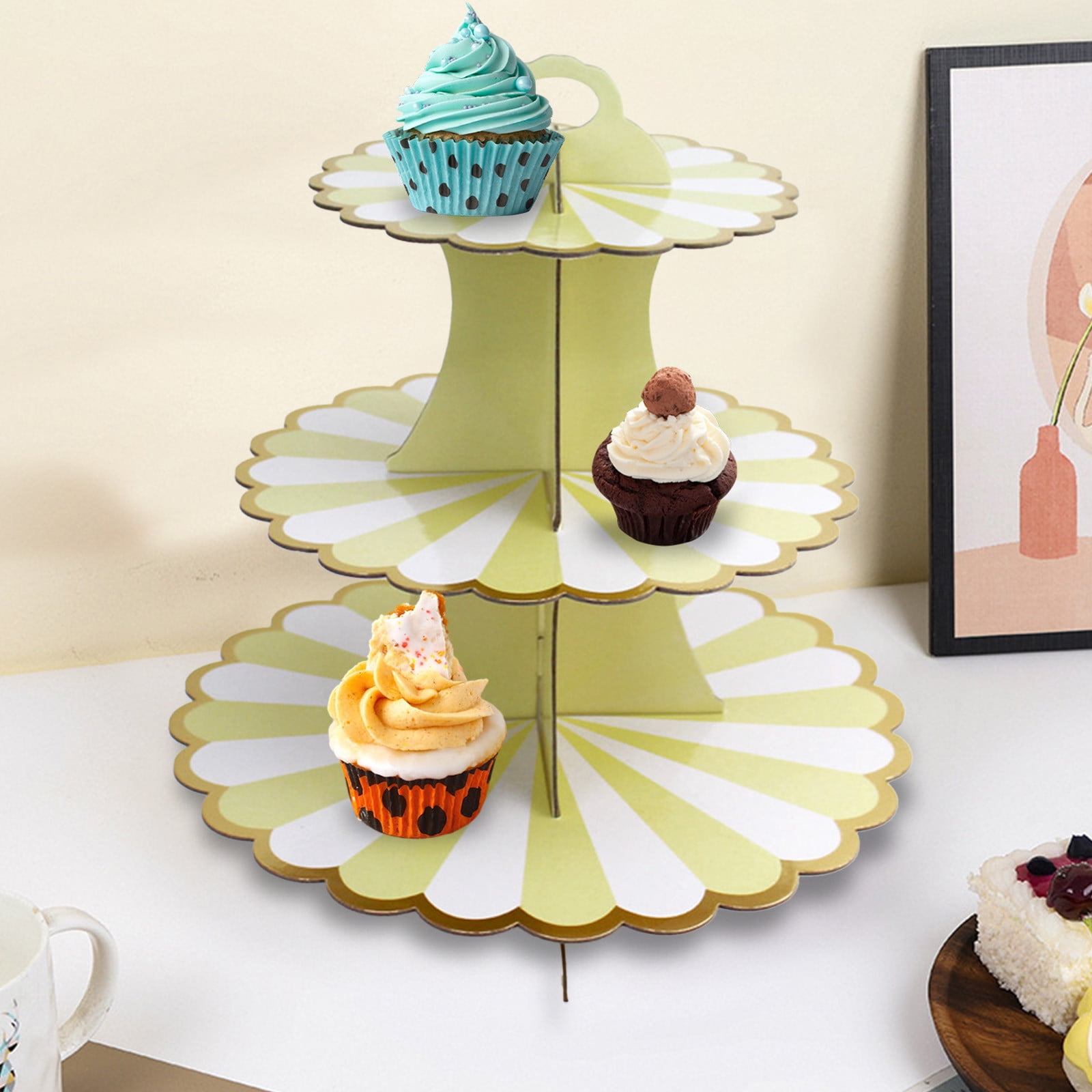 Iumwxz Three Tier Paper Foil Cake Stand for Birthday Party Events ...