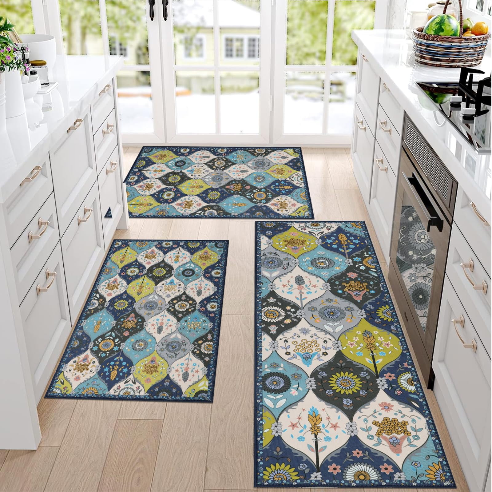 Ivalue 3 Piece Kitchen Rugs Sets Washable Kitchen Rug Non Slip Kitchen ...