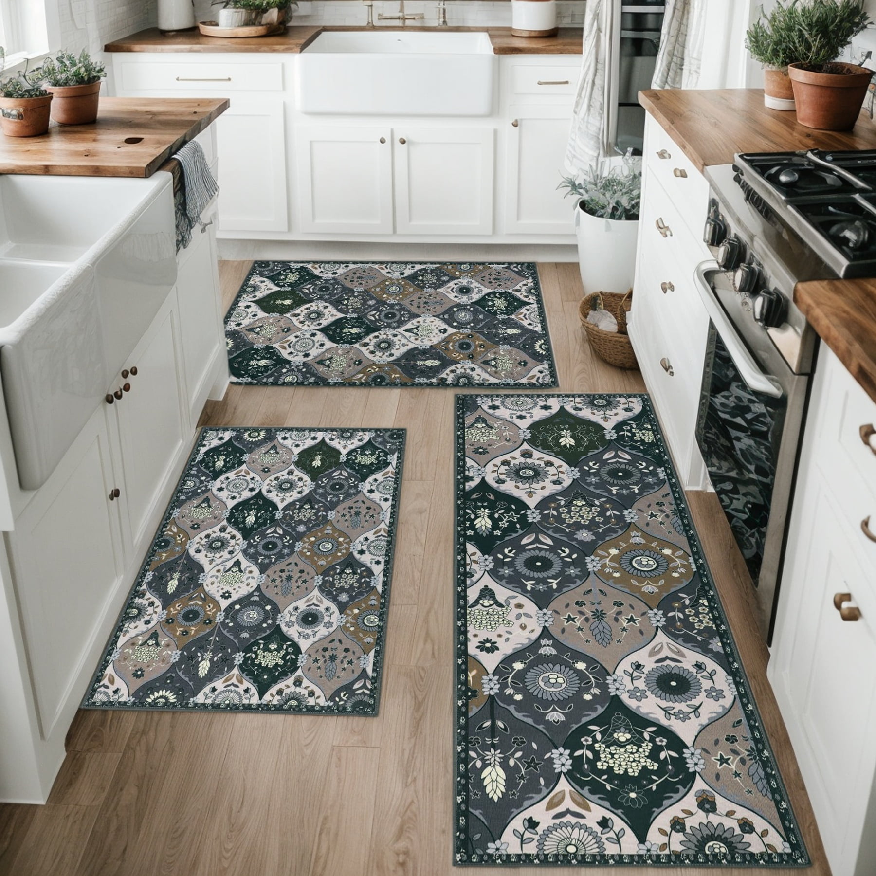 Ivalue 3 Piece Kitchen Rugs Sets Washable Kitchen Rug Non Slip Kitchen ...