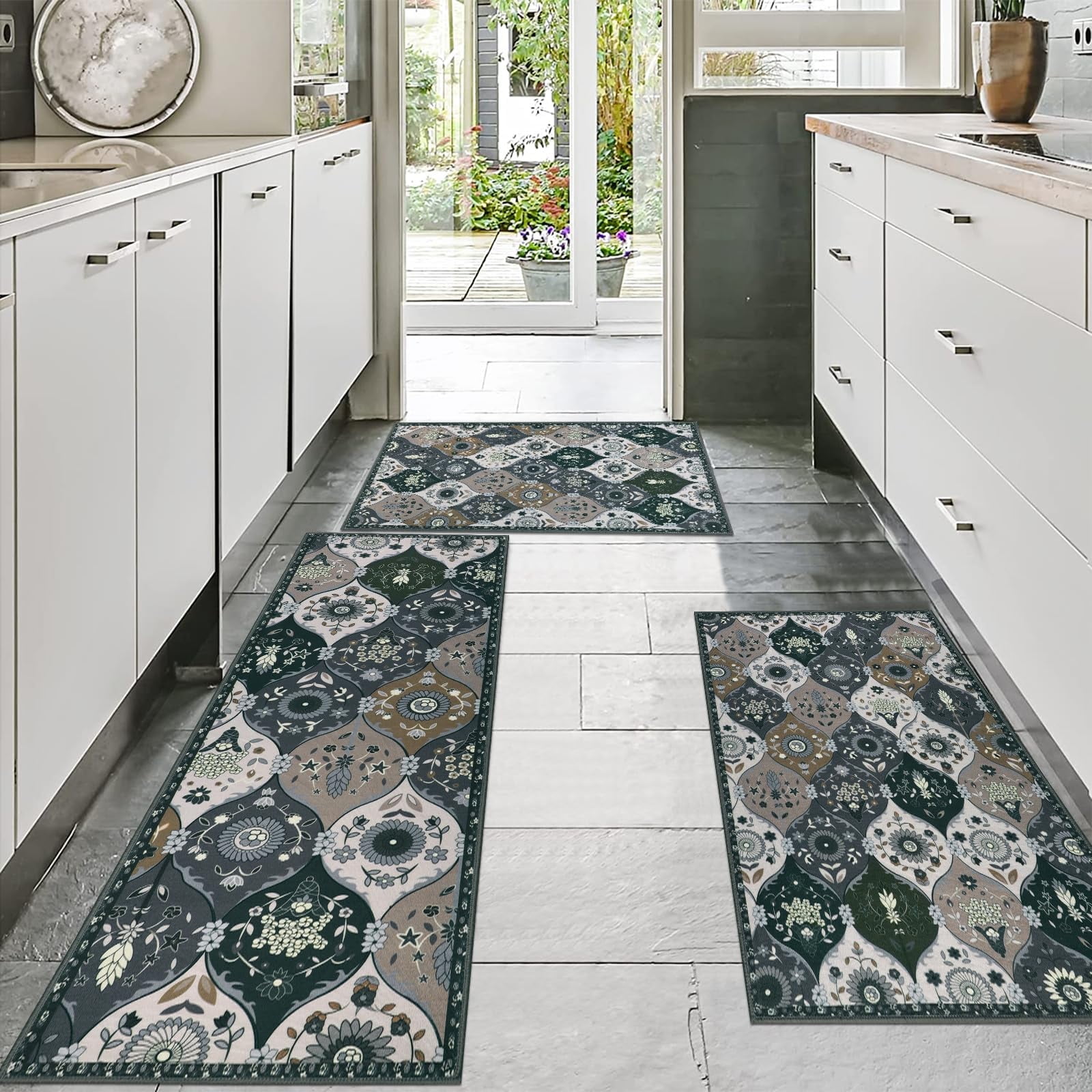 Ivalue 3 Piece Kitchen Rugs Sets Washable Kitchen Rug Non Slip Kitchen ...