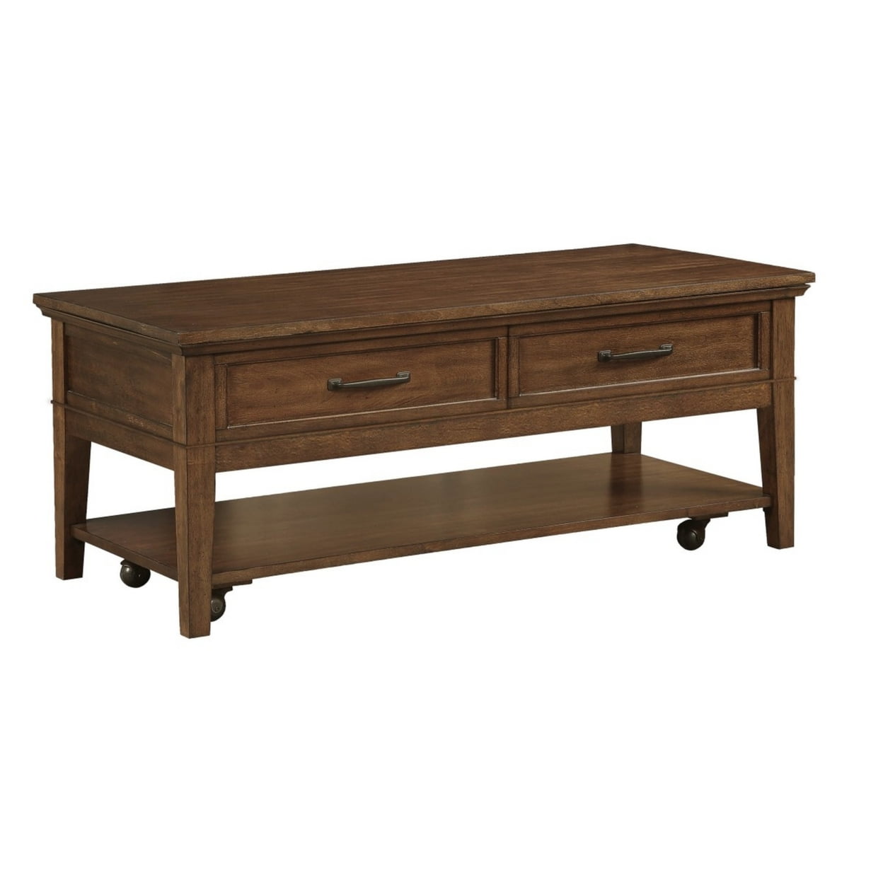Ivan 48 Inch Cocktail Coffee Table, 2 Drawers, Caster Wheels, Walnut ...