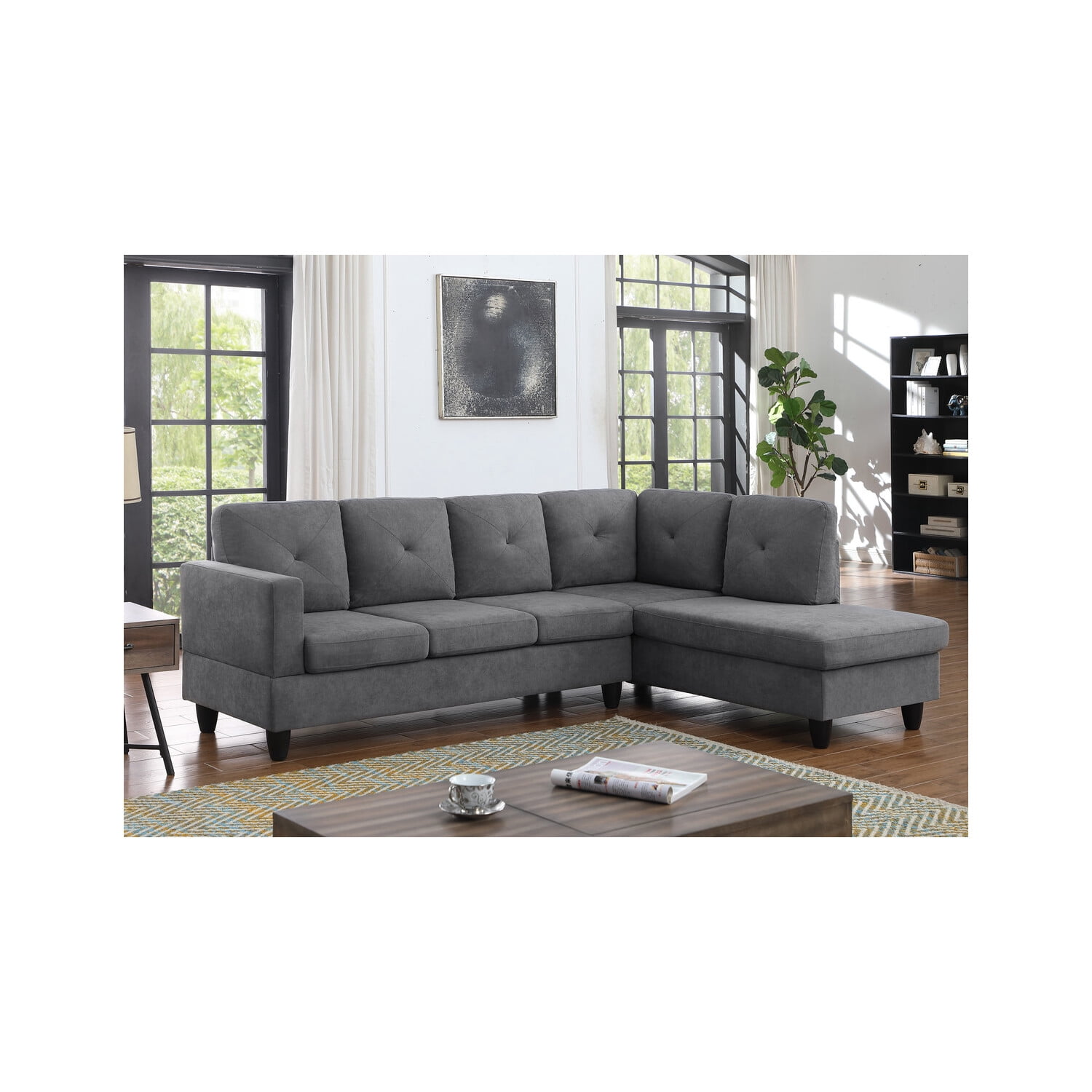 Ivan Dark Gray Woven Fabric Sectional Sofa with Right Facing Chaise ...