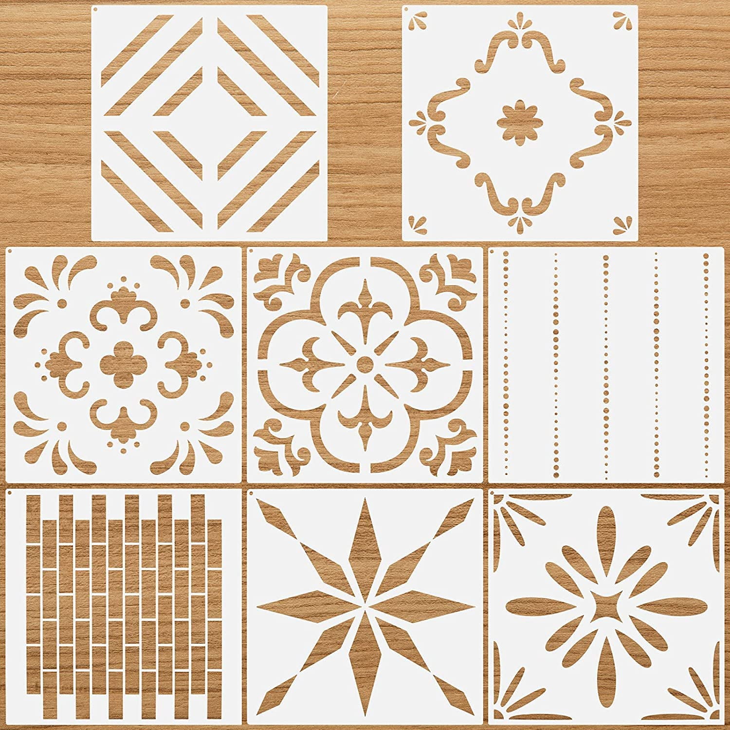 Ivanas 9 Pieces Geometric Wall Stencil Kit Herringbone Stencil Mexican ...