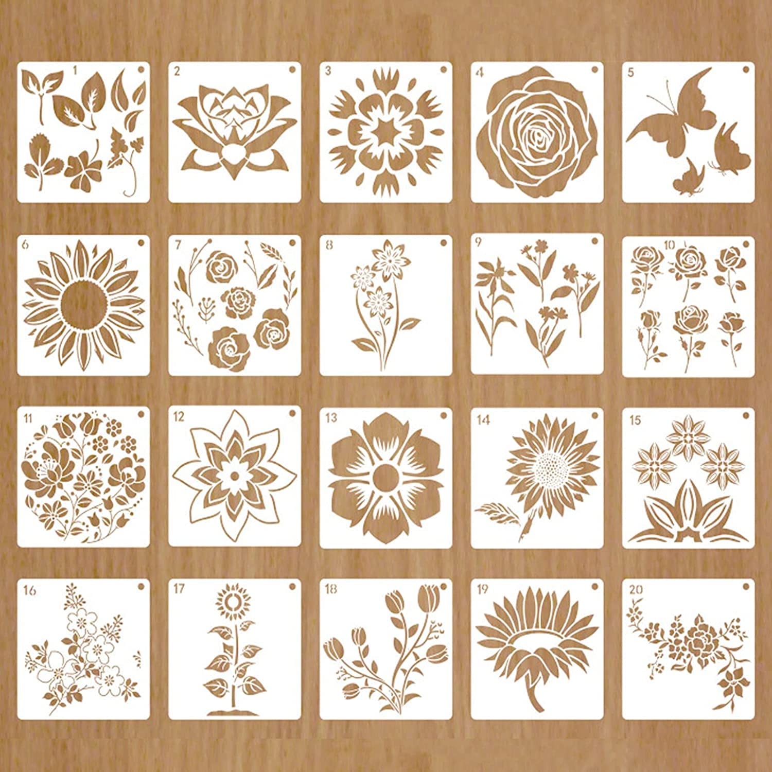 Ivanas Flower Stencils 20 Pieces Rose Sunflower Butterfly Leaf Stencil ...