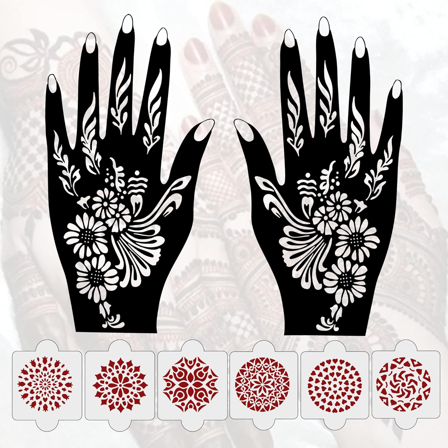 Ivanas Pack of 8 Pcs 2 Pcs Heena Stencil Tatto 6 Pcs Laser Cut PVC ...