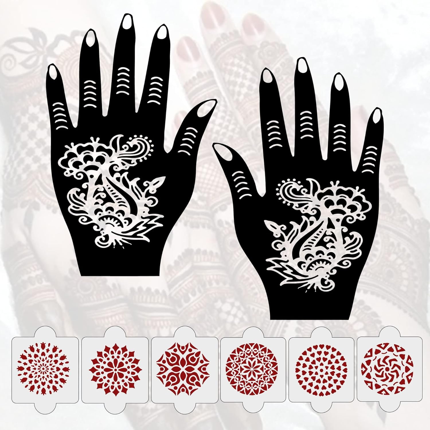 Ivanas Pack of 8 Pcs 2 Pcs Heena Stencil Tatto 6 Pcs Laser Cut PVC ...