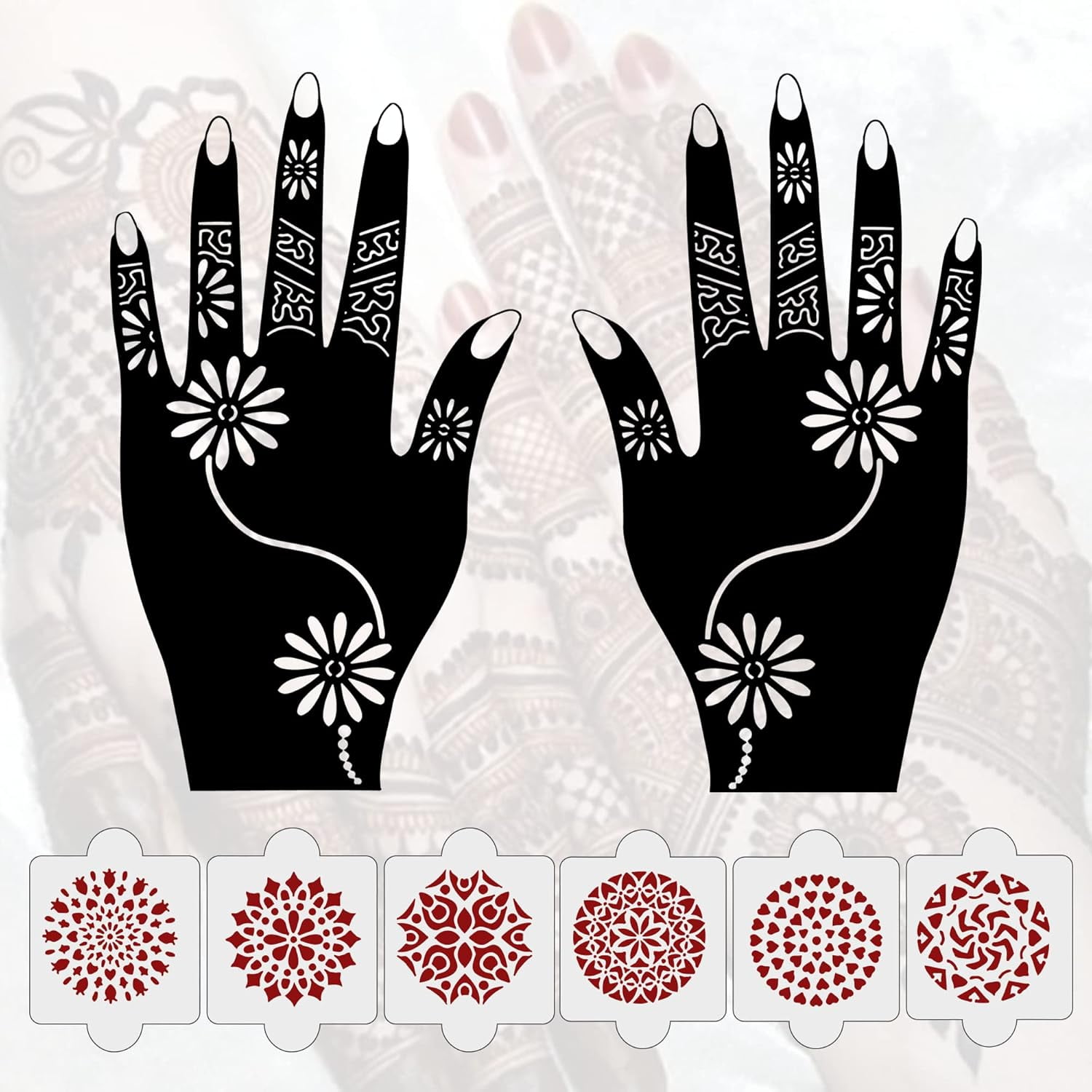 Ivanas Pack of 8 Pcs 2 Pcs Heena Stencil Tatto 6 Pcs Laser Cut PVC ...