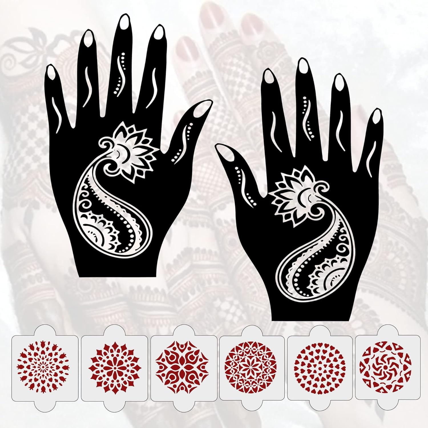 Ivanas Pack of 8 Pcs 2 Pcs Heena Stencil Tatto 6 Pcs Laser Cut PVC ...