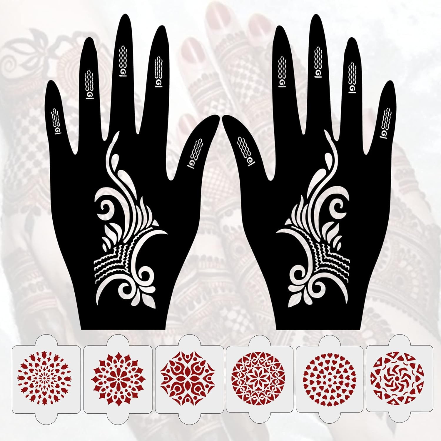 Ivanas Pack of 8 Pcs 2 Pcs Heena Stencil Tatto 6 Pcs Laser Cut PVC ...