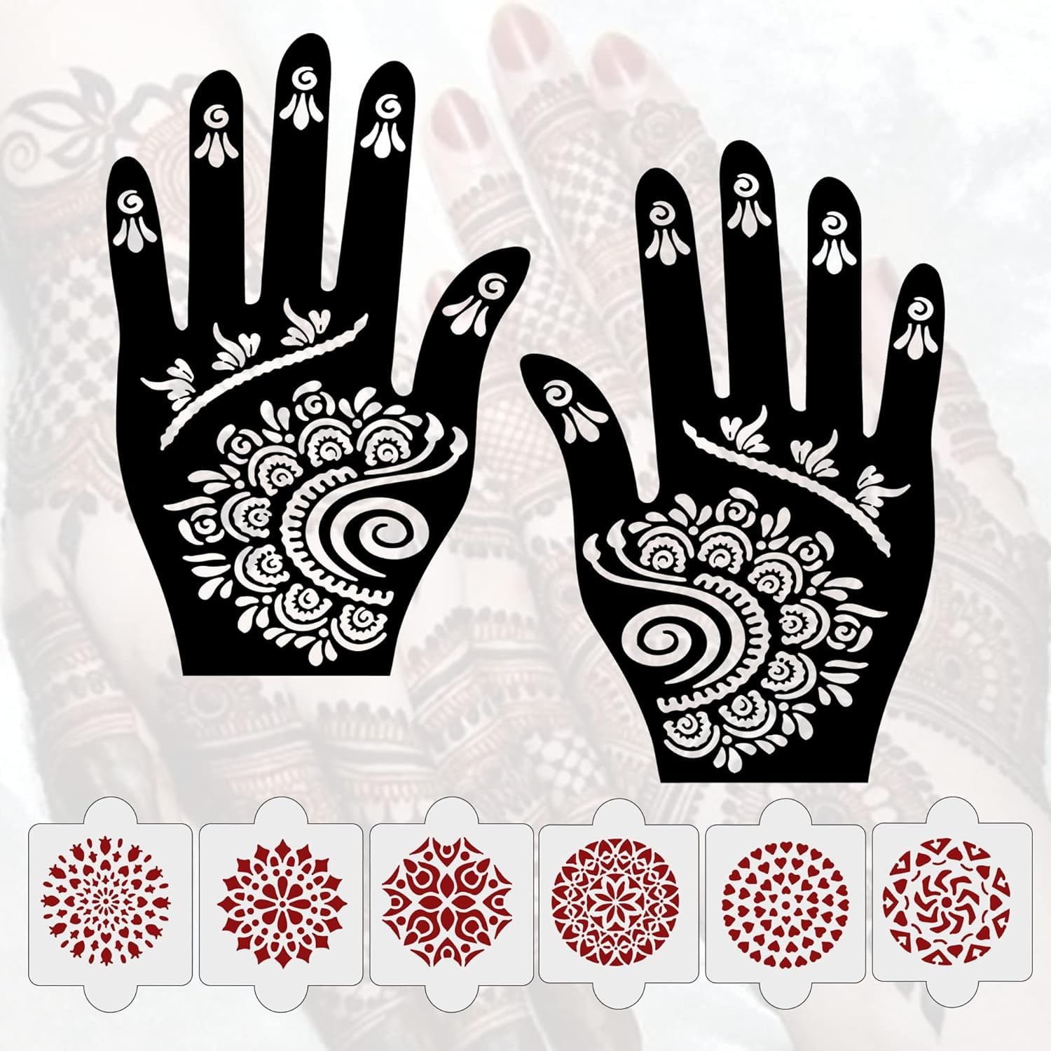 Ivanas Pack of 8 Pcs 2 Pcs Heena Stencil Tatto 6 Pcs Laser Cut PVC ...