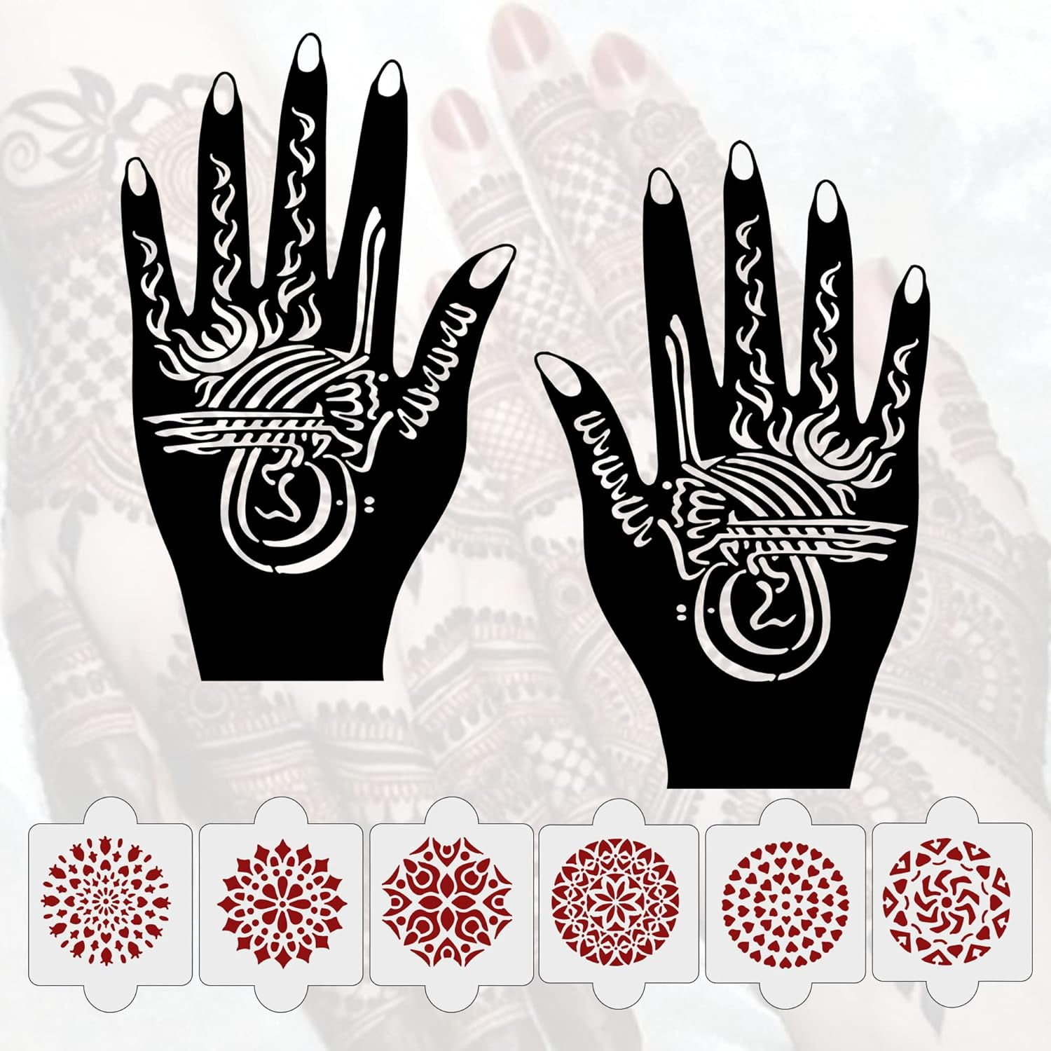 Ivanas Pack of 8 Pcs 2 Pcs Heena Stencil Tatto 6 Pcs Laser Cut PVC ...
