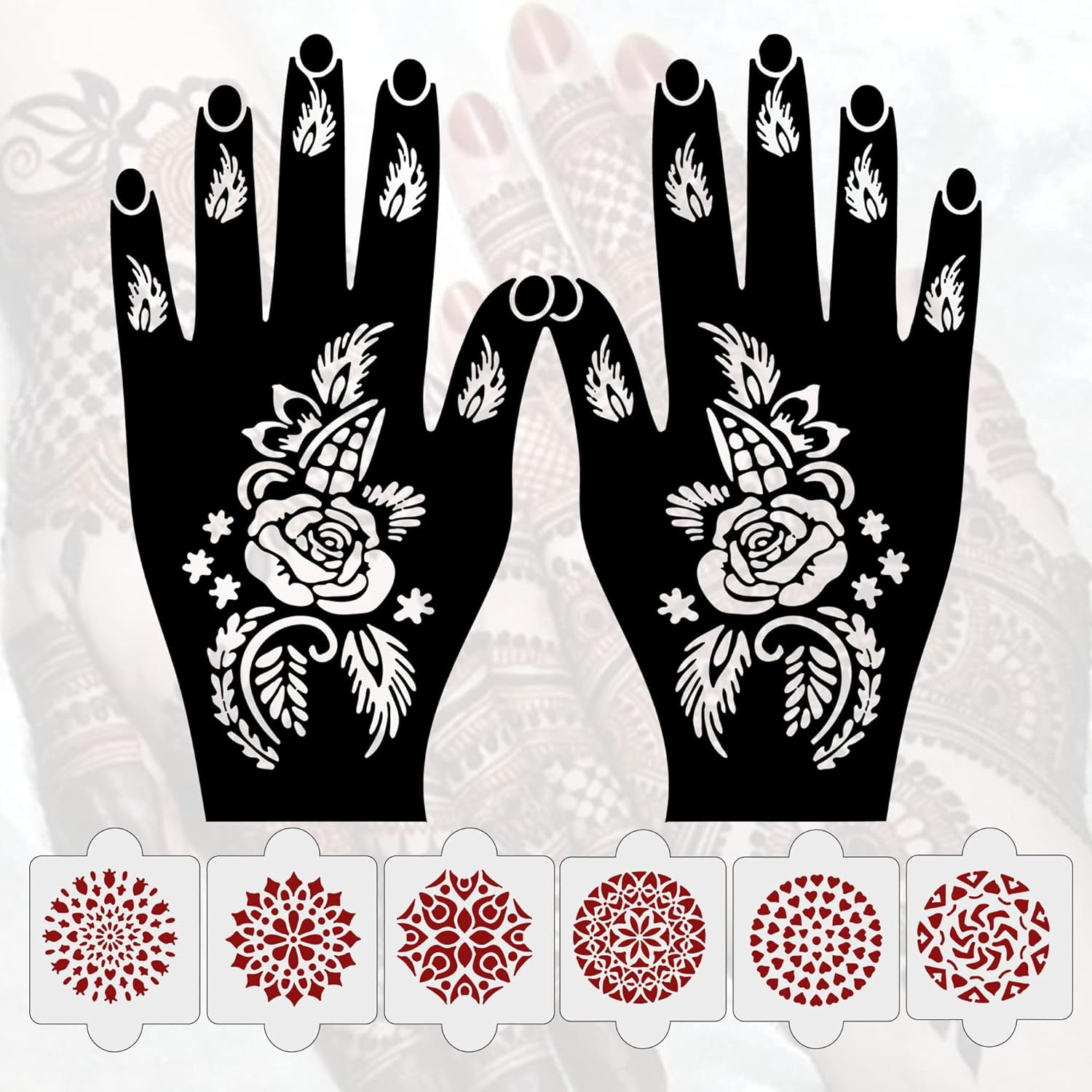 Ivanas Pack of 8 Pcs 2 Pcs Heena Stencil Tatto 6 Pcs Laser Cut PVC ...
