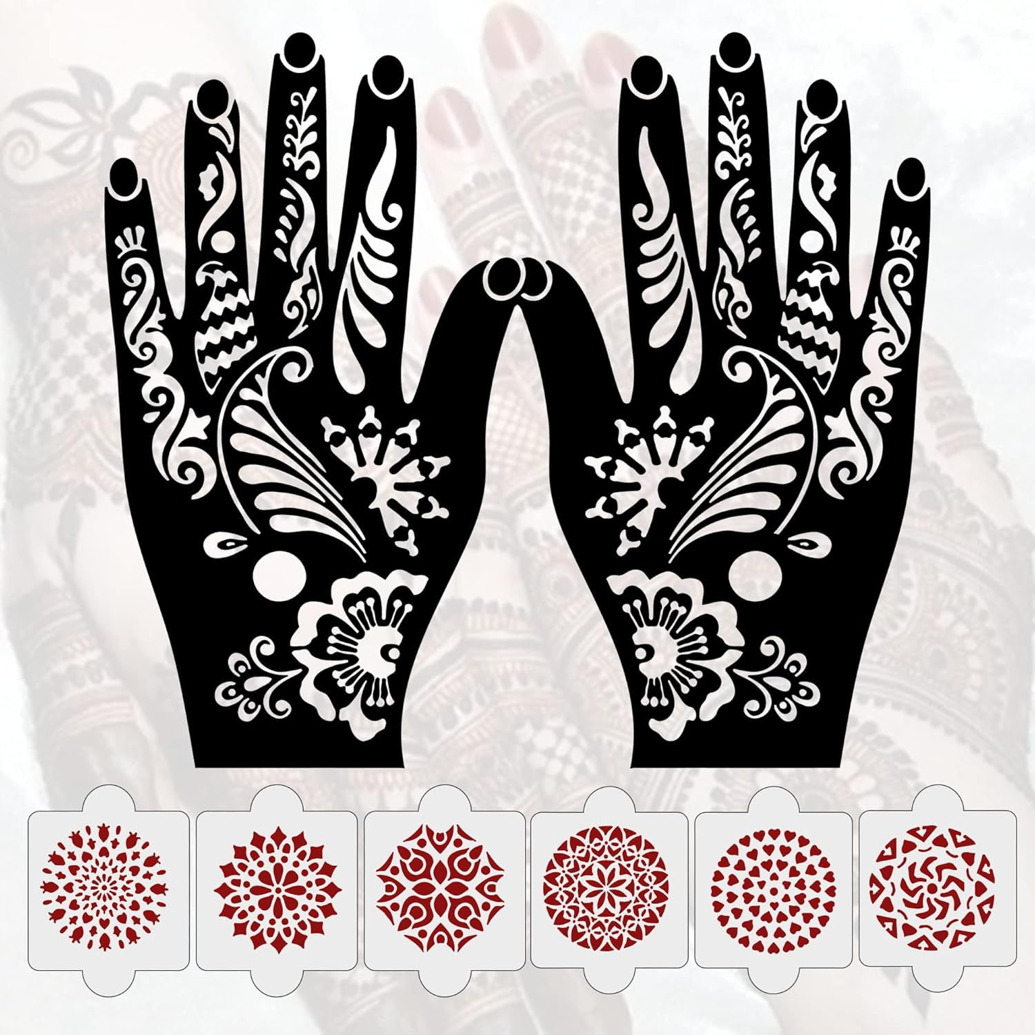 Ivanas Pack of 8 Pcs 2 Pcs Heena Stencil Tatto 6 Pcs Laser Cut PVC ...