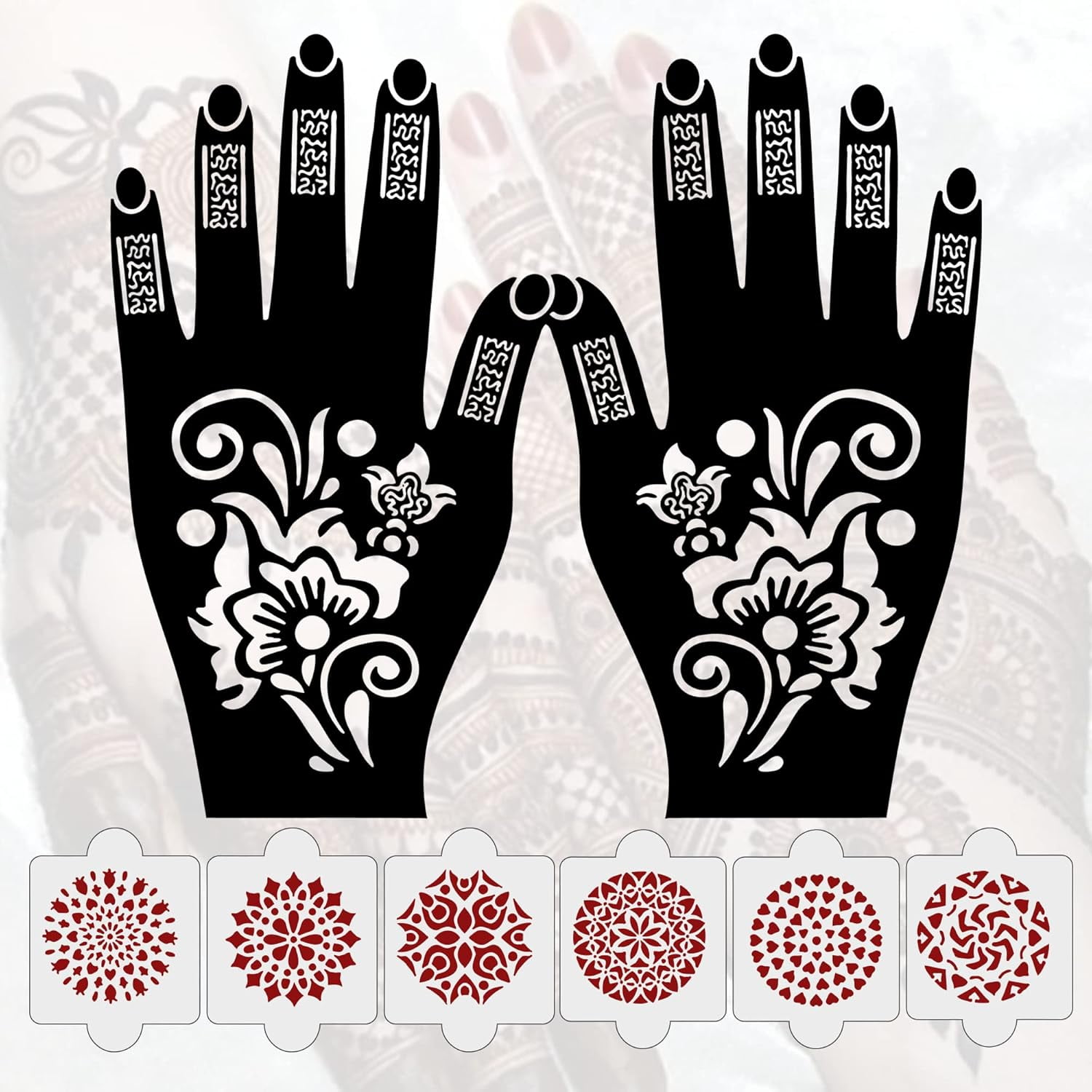 Ivanas Pack of 8 Pcs 2 Pcs Heena Stencil Tatto 6 Pcs Laser Cut PVC ...