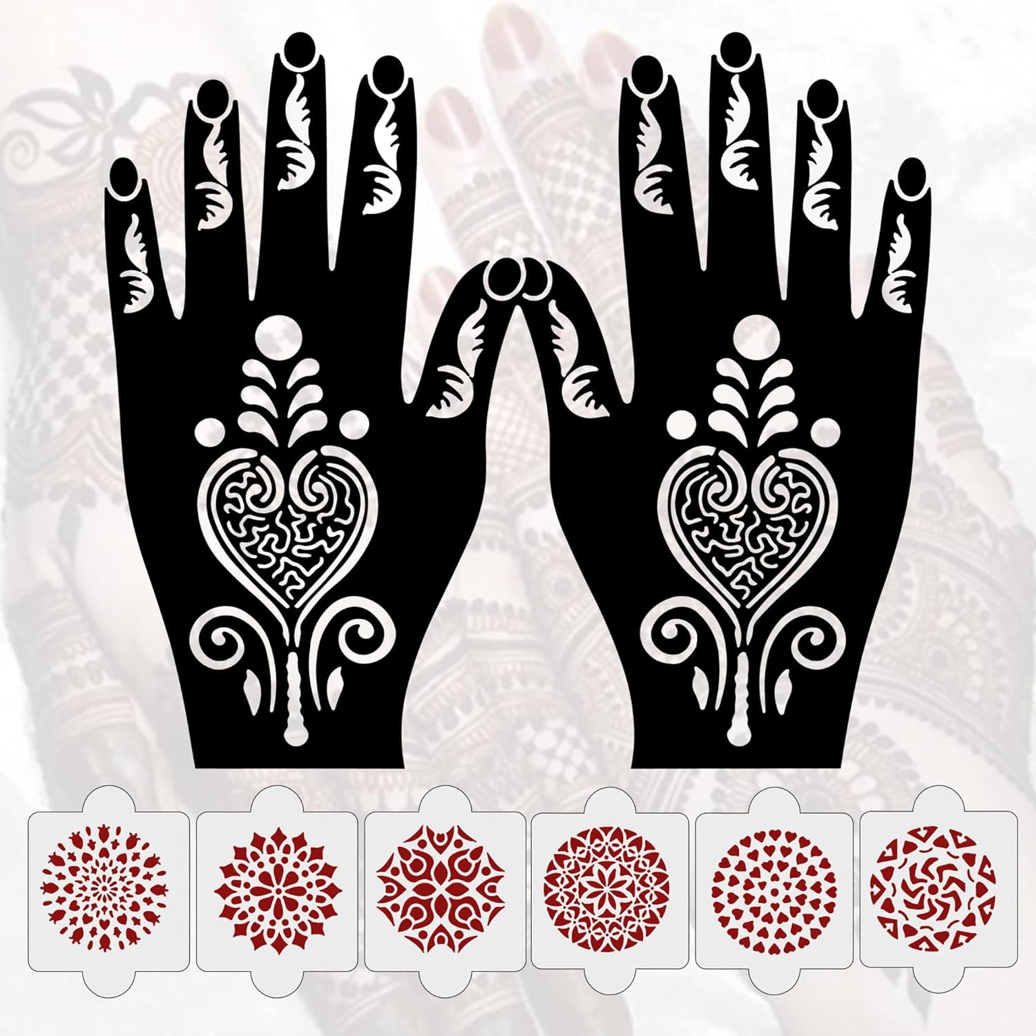 Ivanas Pack of 8 Pcs 2 Pcs Heena Stencil Tatto 6 Pcs Laser Cut PVC ...