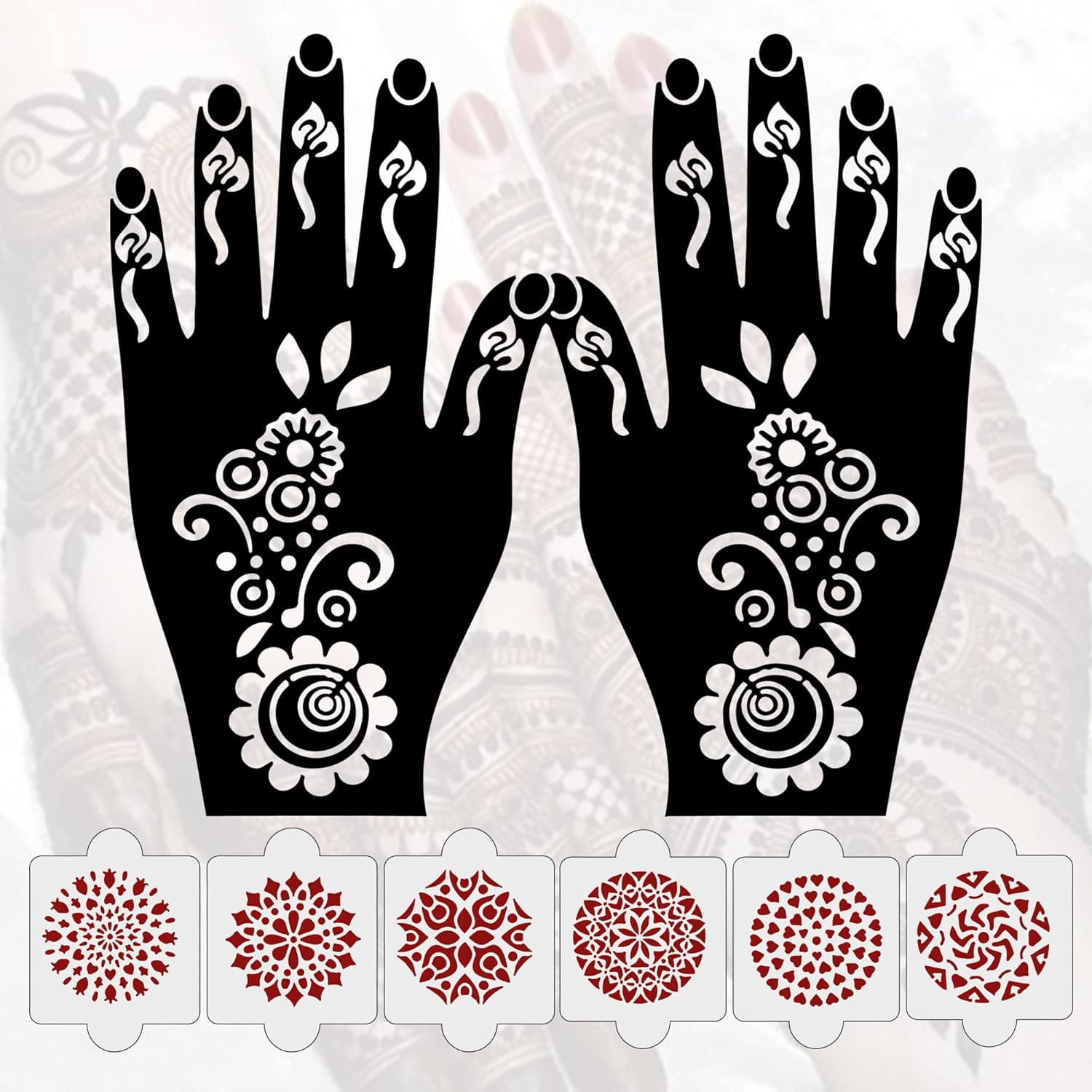 Ivanas Pack of 8 Pcs 2 Pcs Heena Stencil Tatto 6 Pcs Laser Cut PVC ...