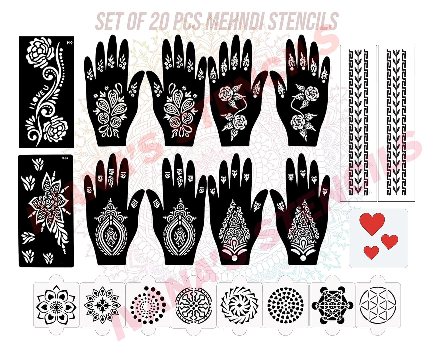 Ivanas Set of 20 Pcs Combo Pack Reusable Mehandi Design Sticker ...