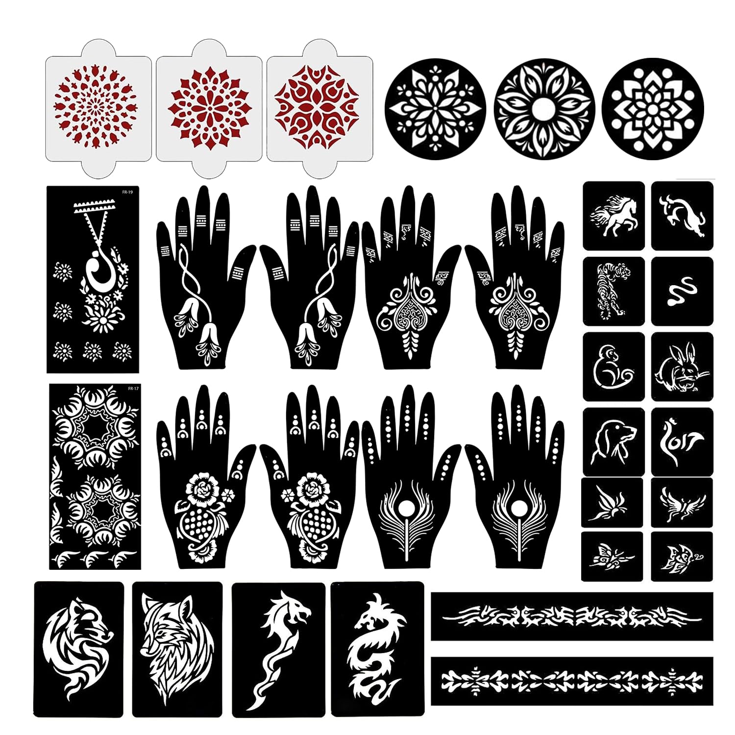 Ivanas Set of 34 Pcs Reusable Mehandi Stencils for Hands Wrist Body ...