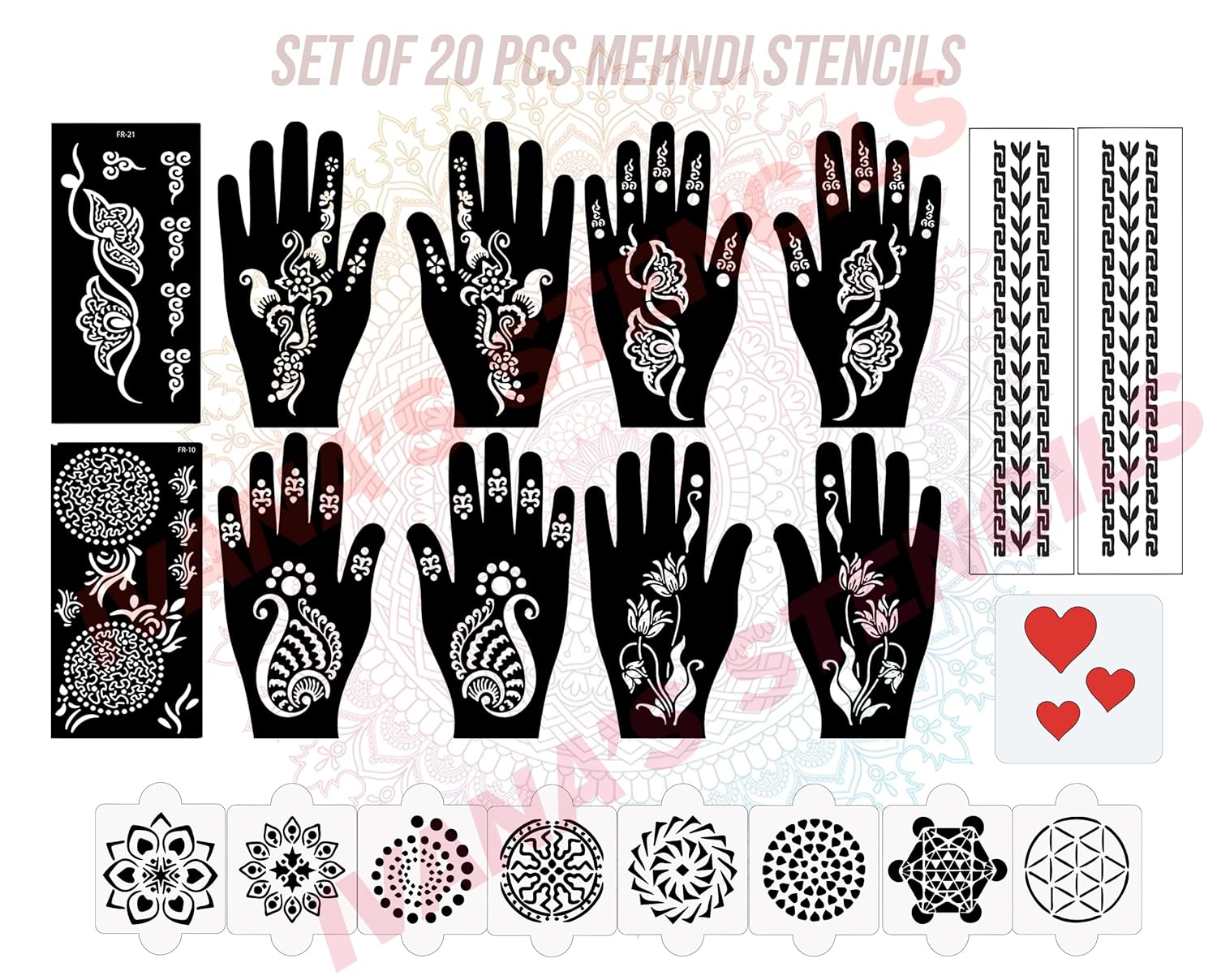 Ivanas Set of 20 Pcs Combo Pack Reusable Mehendi Stencil Sets for ...