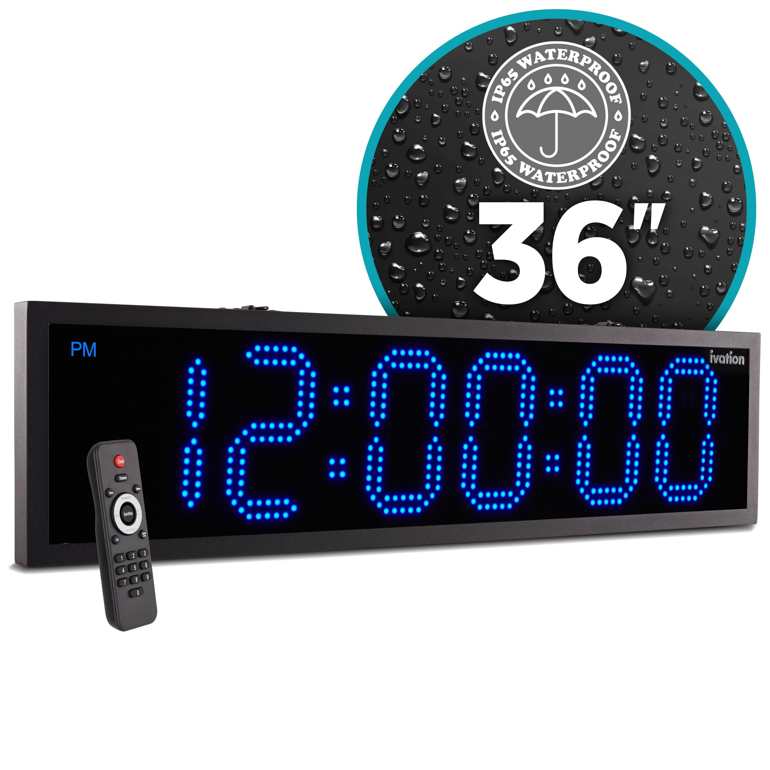 Ivation 36" Waterproof Large Digital Clock, Outdoor Large LED Clock ...