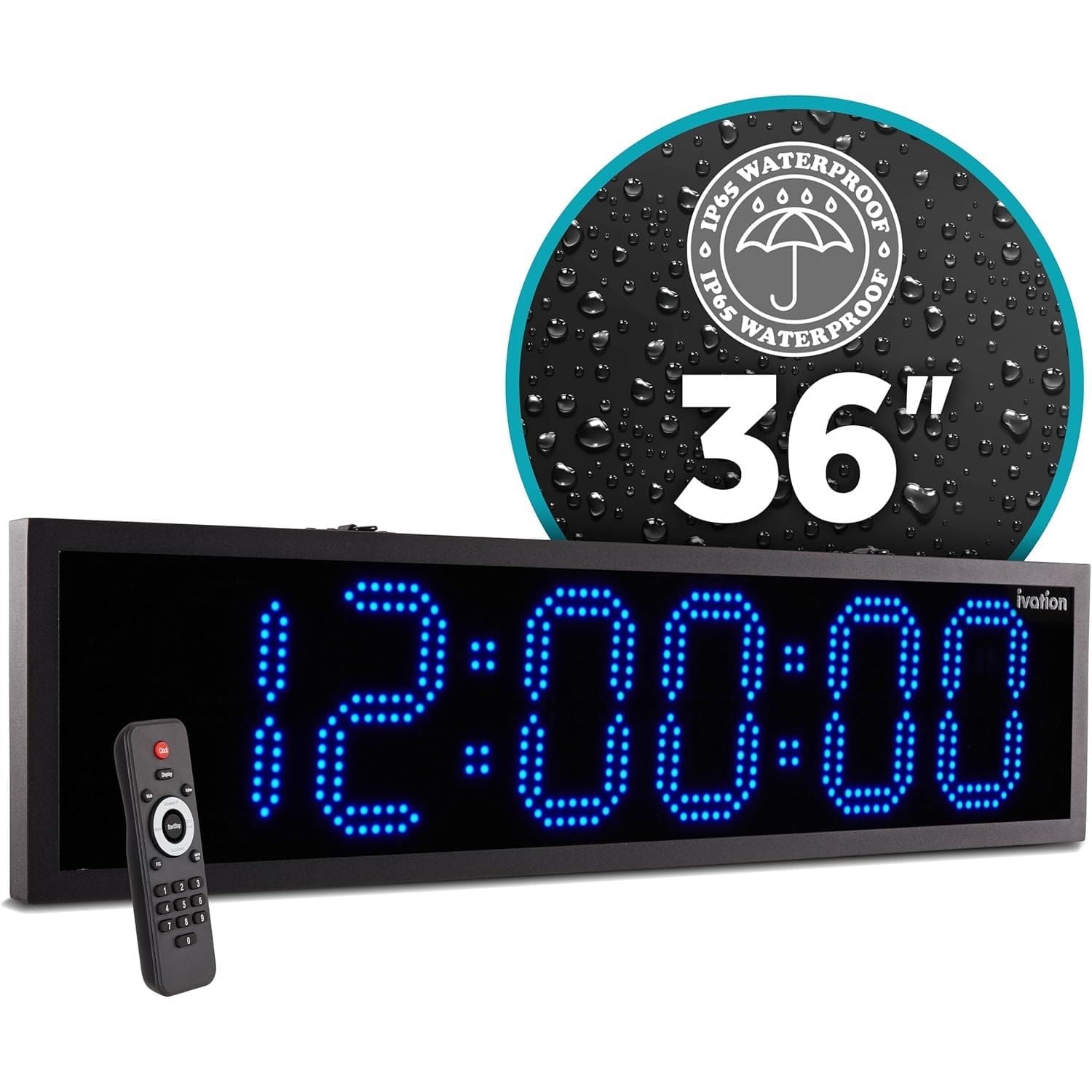Ivation 36" Waterproof Large Digital Clock, Outdoor Large LED Clock ...
